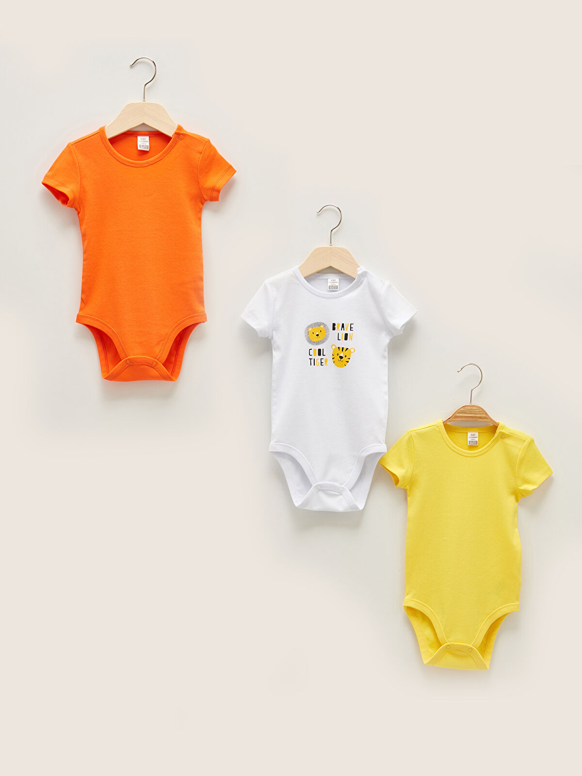 Bisiklet Yaka Kısa Kollu Unisex Bebek Çıtçıtlı Body 3'lü