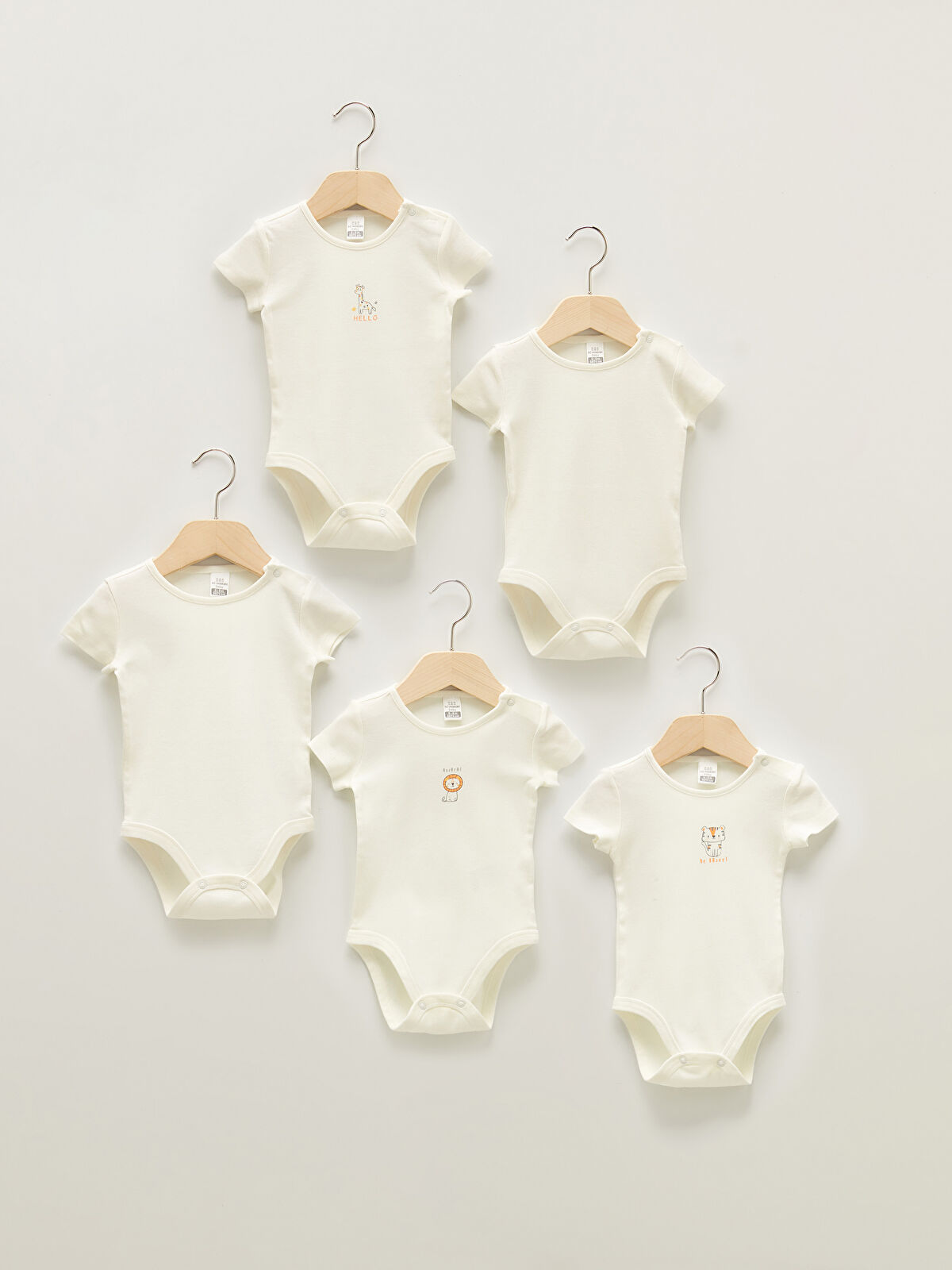 Bisiklet Yaka Kısa Kollu Pamuklu Unisex Bebek Çıtçıtlı Body 5'li