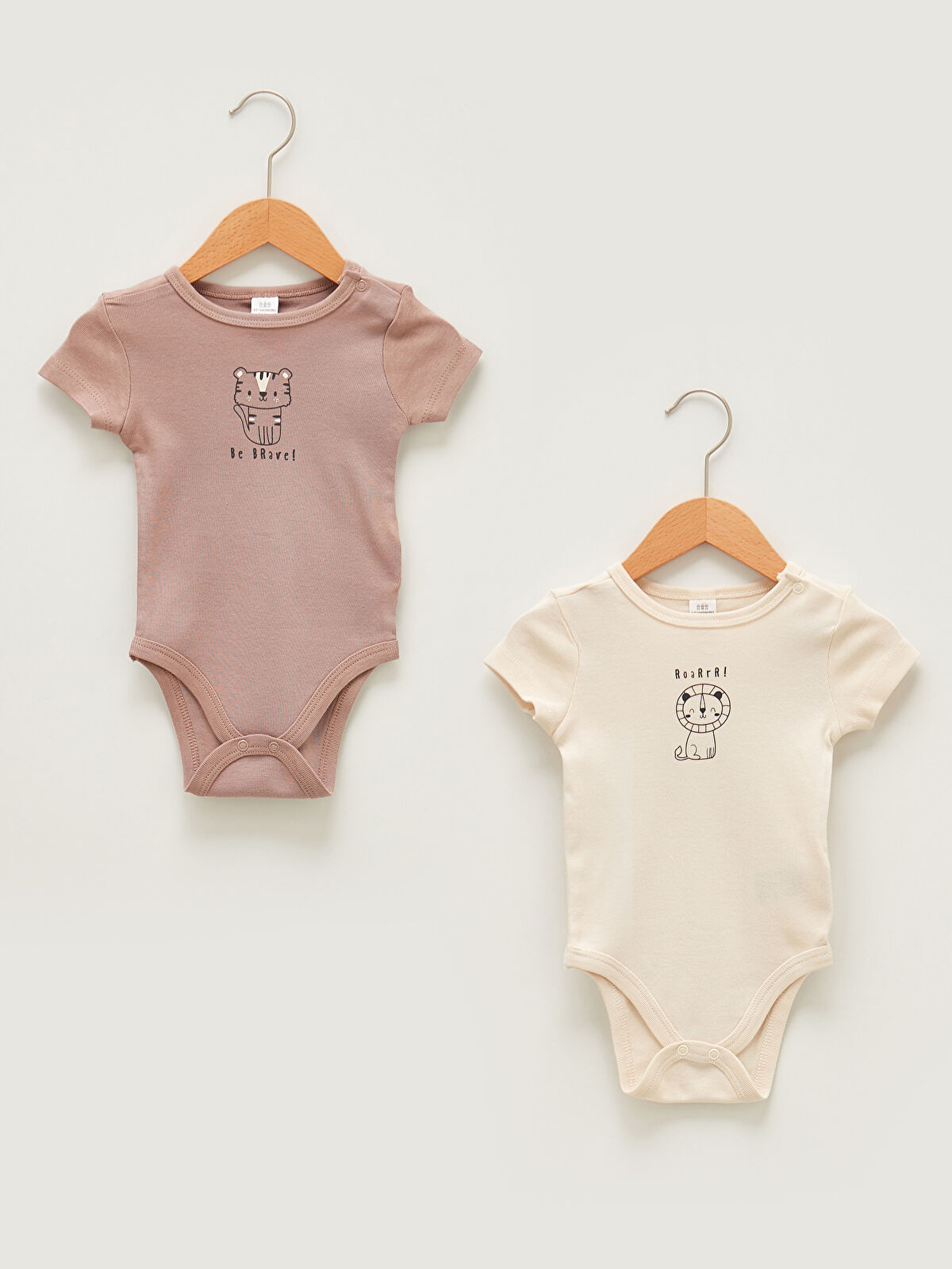 Bisiklet Yaka Kısa Kollu Baskılı Unisex Bebek Çıtçıtlı Body 2'li