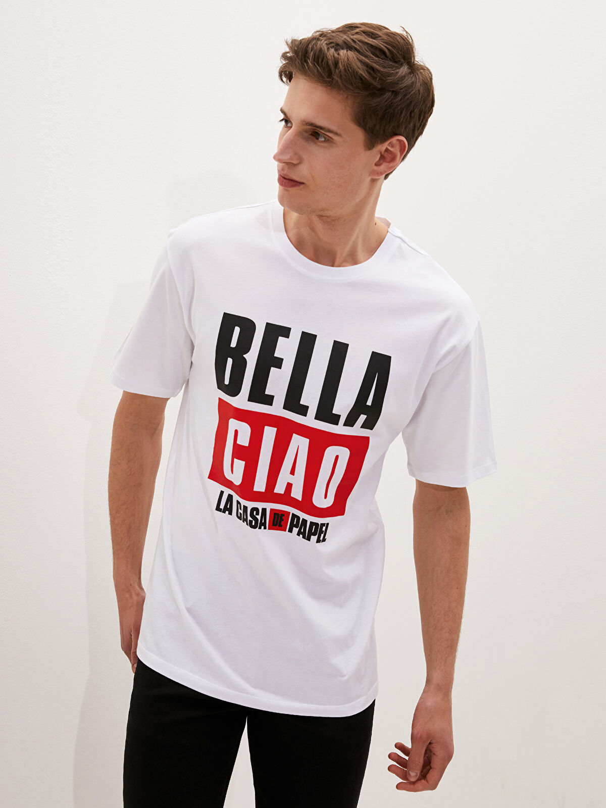 LCW CASUAL Bisiklet Yaka Uzun Kollu La Casa De Papel Baskılı Penye Erkek Tişört