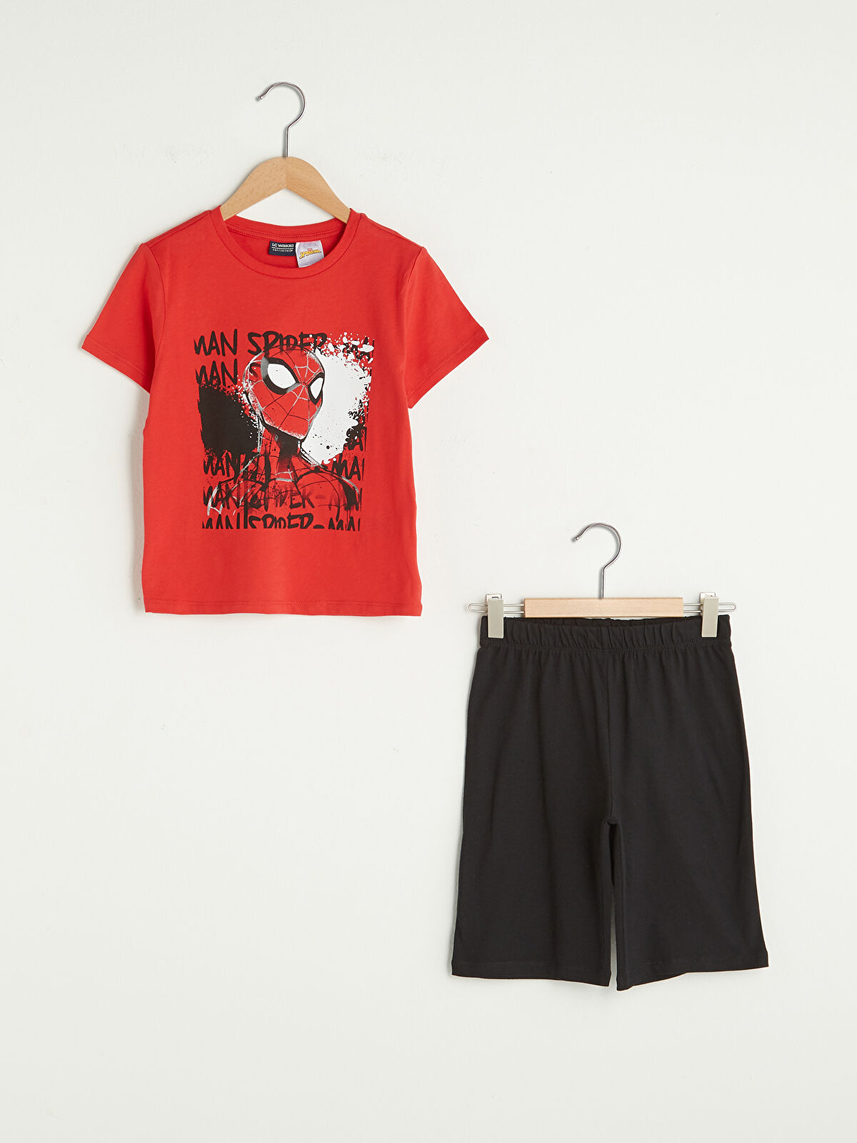 Bisiklet Yaka Spiderman Baskılı Kısa Kollu Pamuklu Erkek Çocuk Şortlu Pijama Takımı