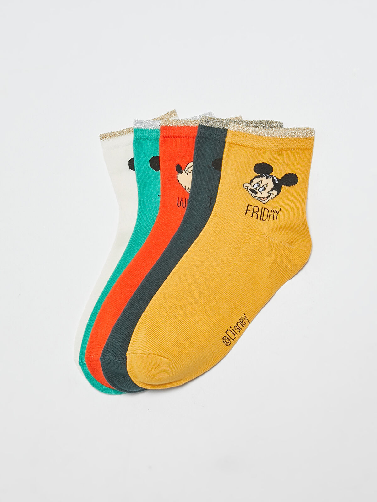 LCW DREAM Mickey Mouse Baskılı Pamuklu Kadın Soket Çorap 5'li