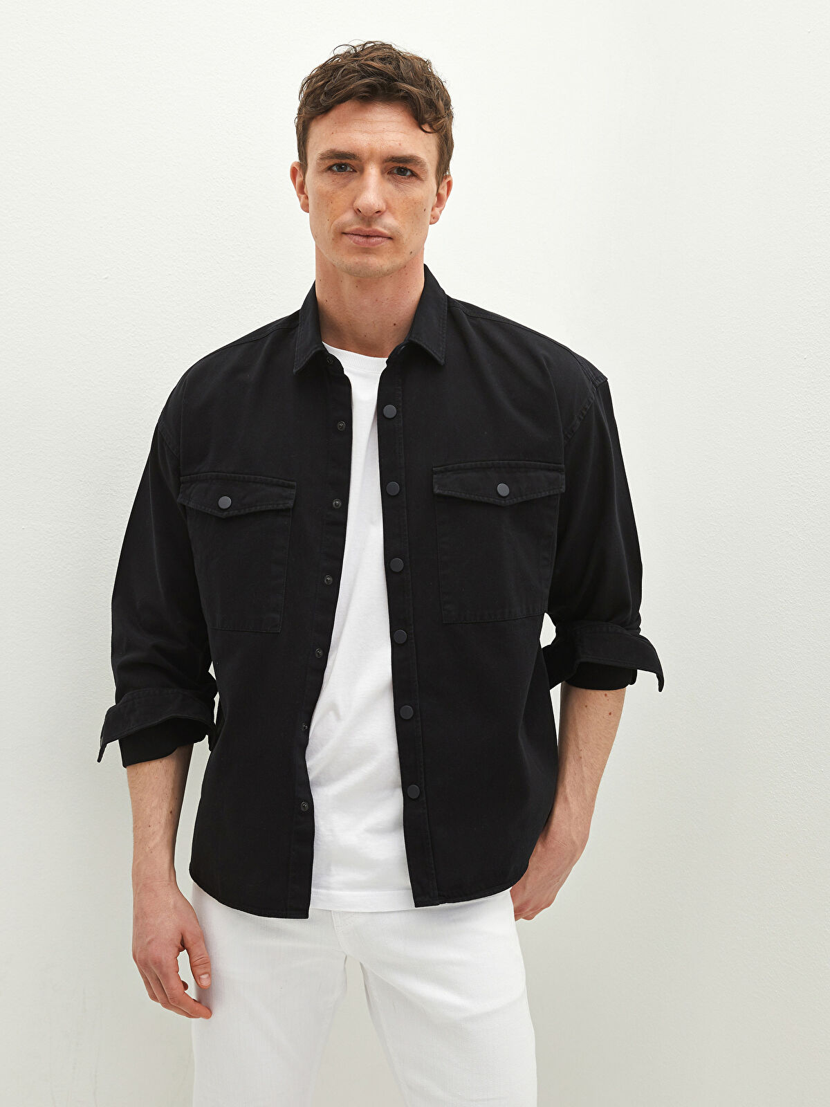 LCW CASUAL Oversize Uzun Kollu Gabardin Erkek Gömlek