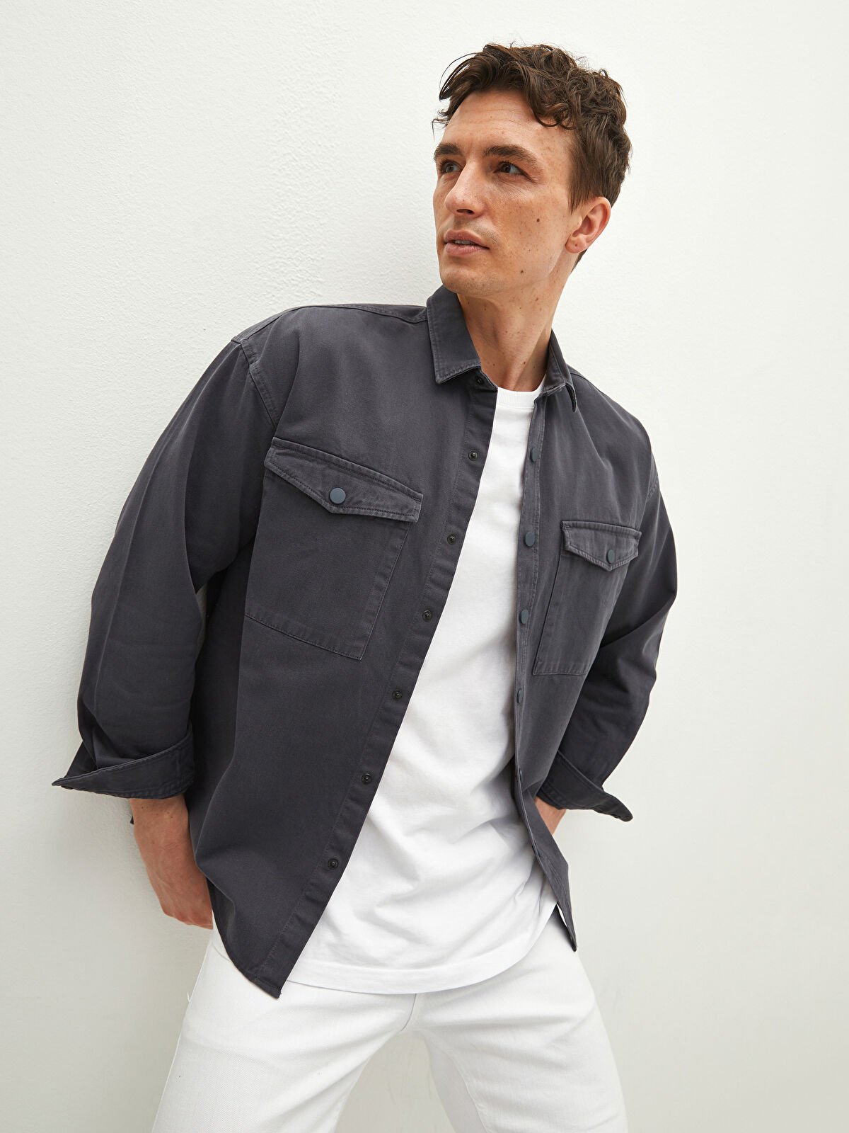 LCW CASUAL Oversize Uzun Kollu Gabardin Erkek Gömlek