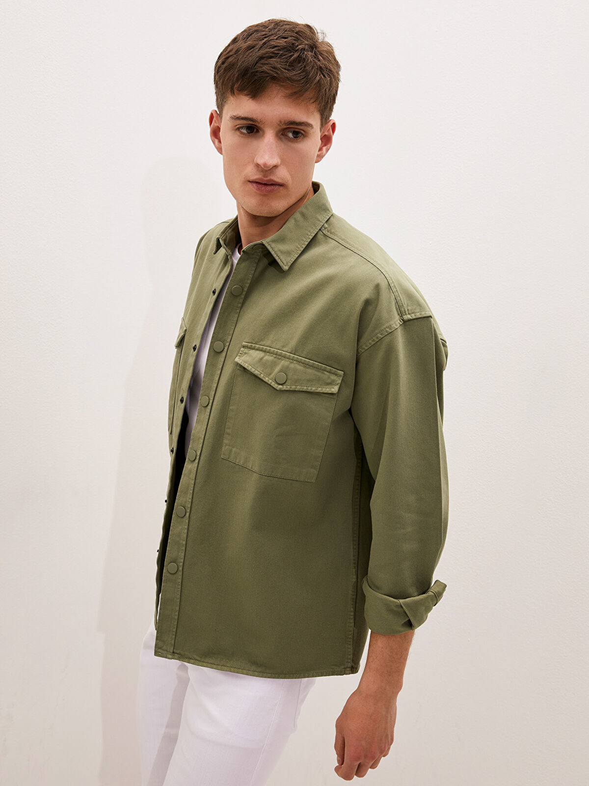 LCW CASUAL Oversize Uzun Kollu Gabardin Erkek Gömlek
