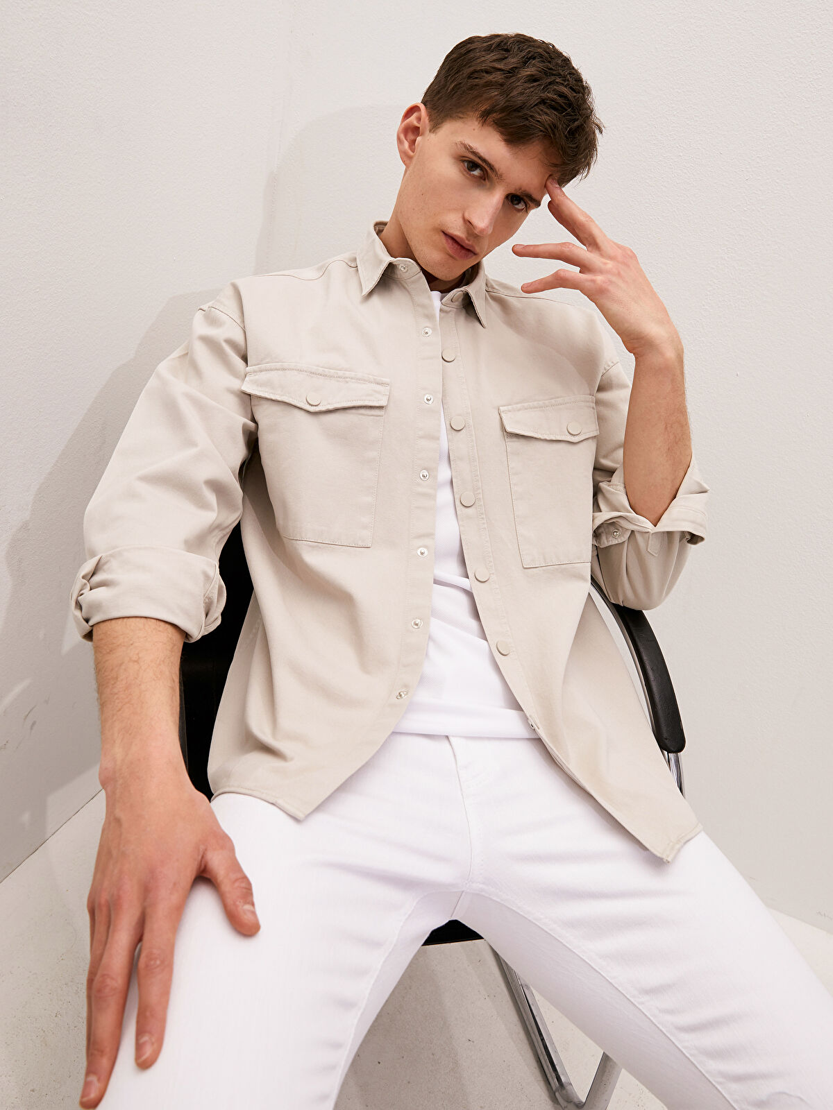 LCW CASUAL Oversize Uzun Kollu Gabardin Erkek Gömlek