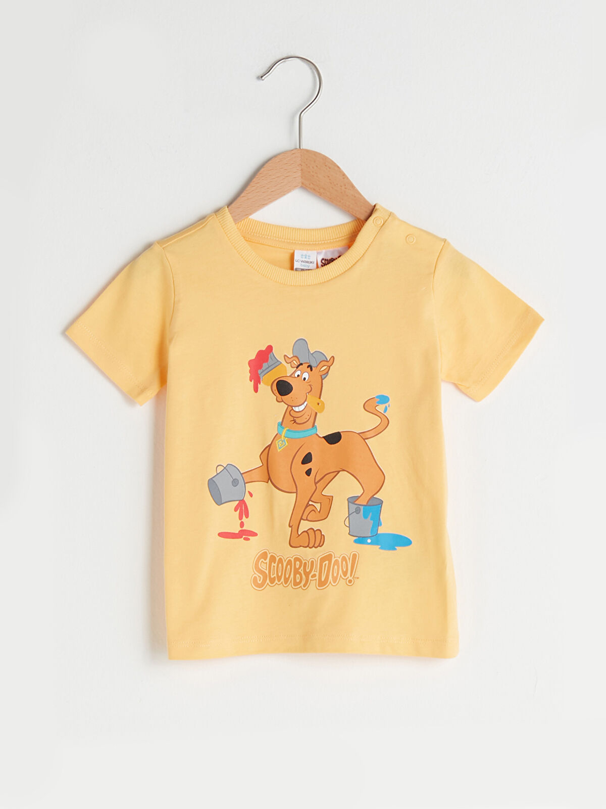 Bisiklet Yaka Kısa Kollu Scooby Doo Baskılı Pamuklu Erkek Bebek Tişört