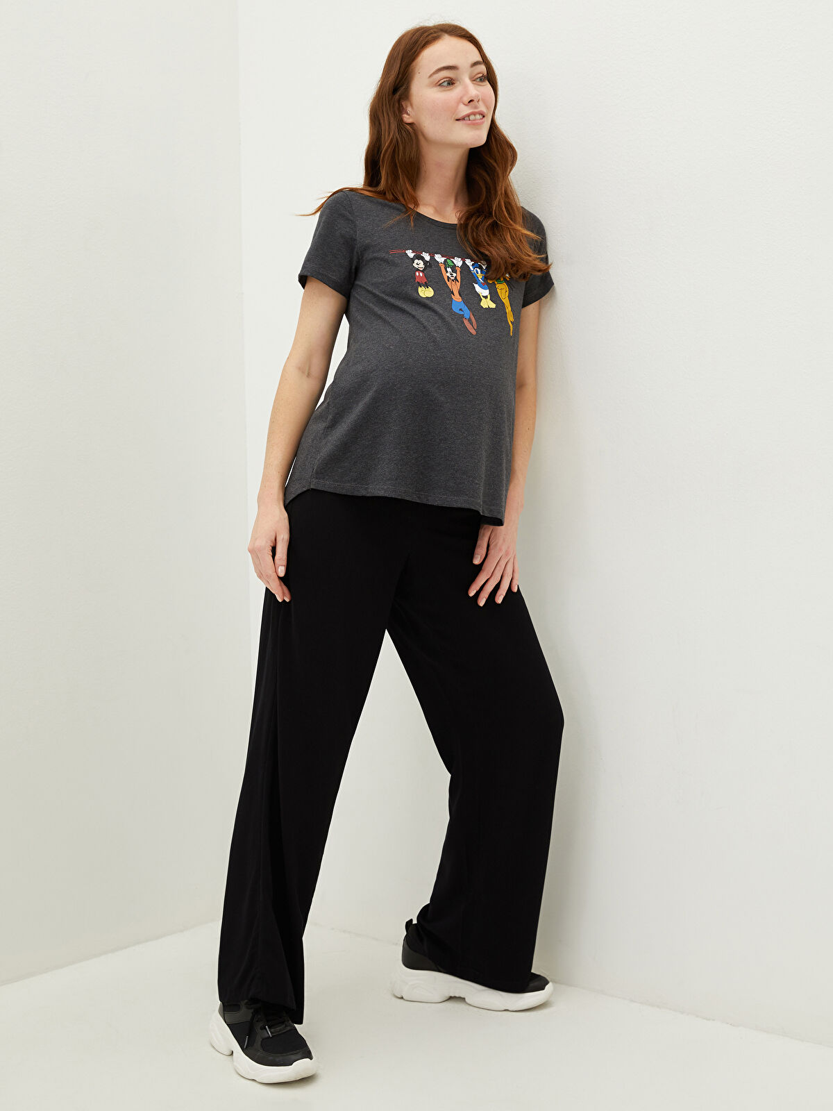 Beli Lastikli Desenli Geniş Paça Belmando Kumaş Hamile Pantolon