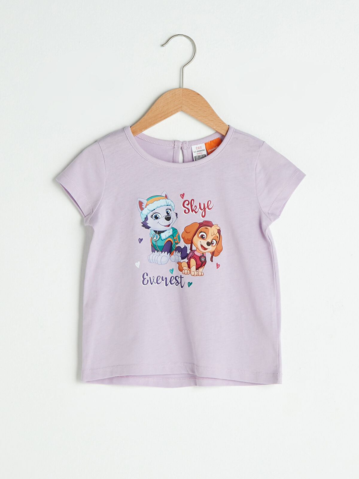 Bisiklet Yaka Kısa Kollu Paw Petrol Baskılı Pamuklu Kız Bebek Tişört