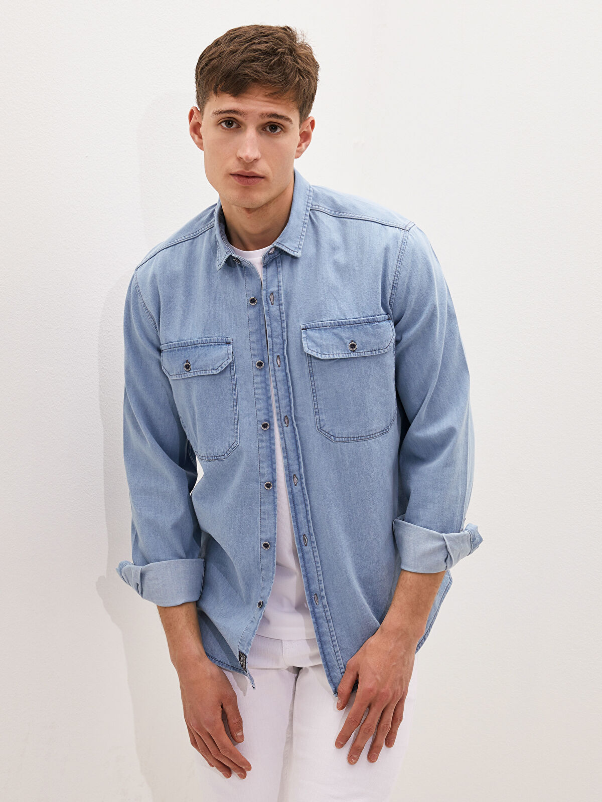 Regular Fit Uzun Kollu Erkek Jean Gömlek