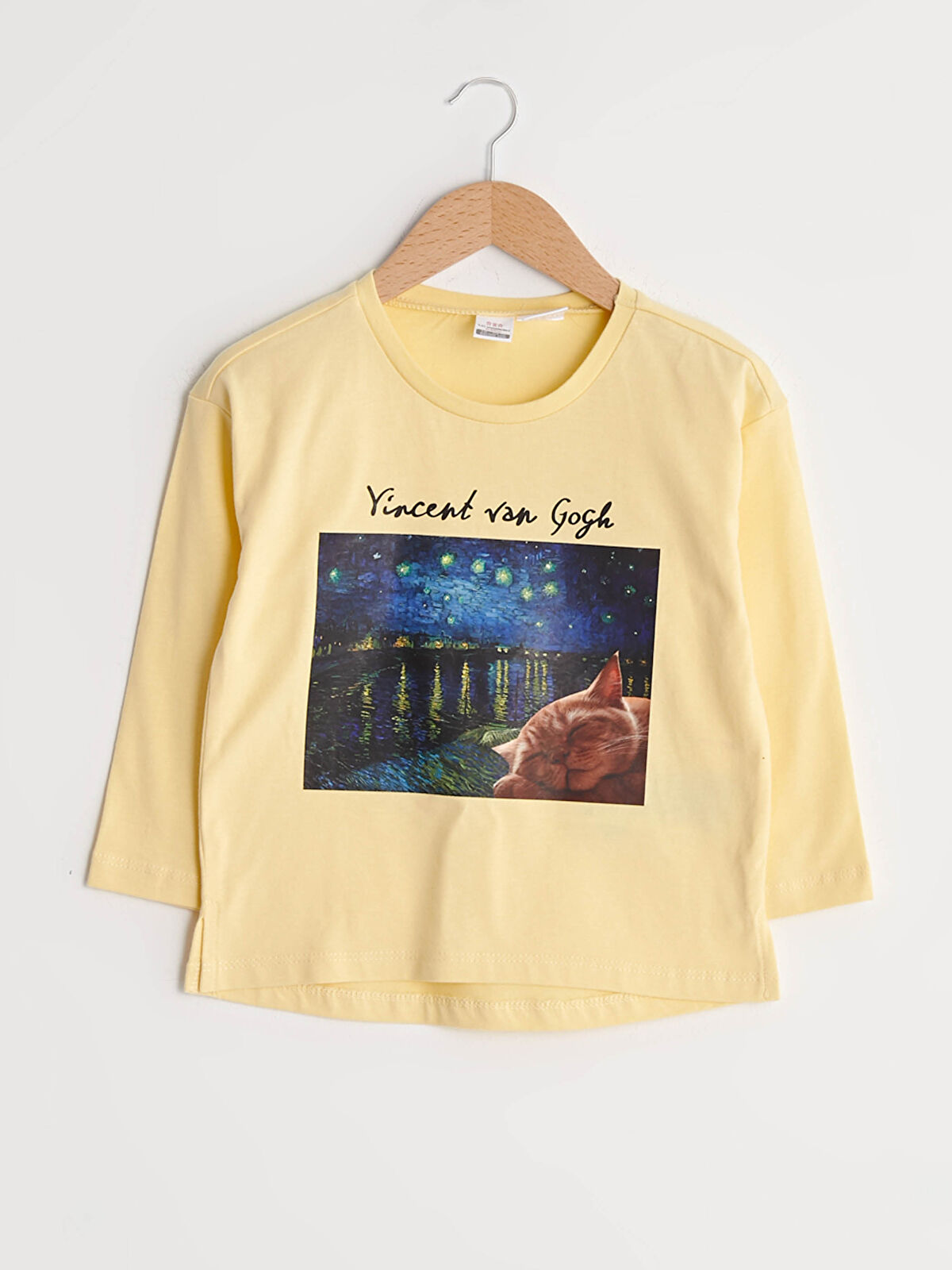 Bisiklet Yaka Uzun Kollu Vincent Van Gogh Baskılı Pamuklu Kız Bebek Tişört