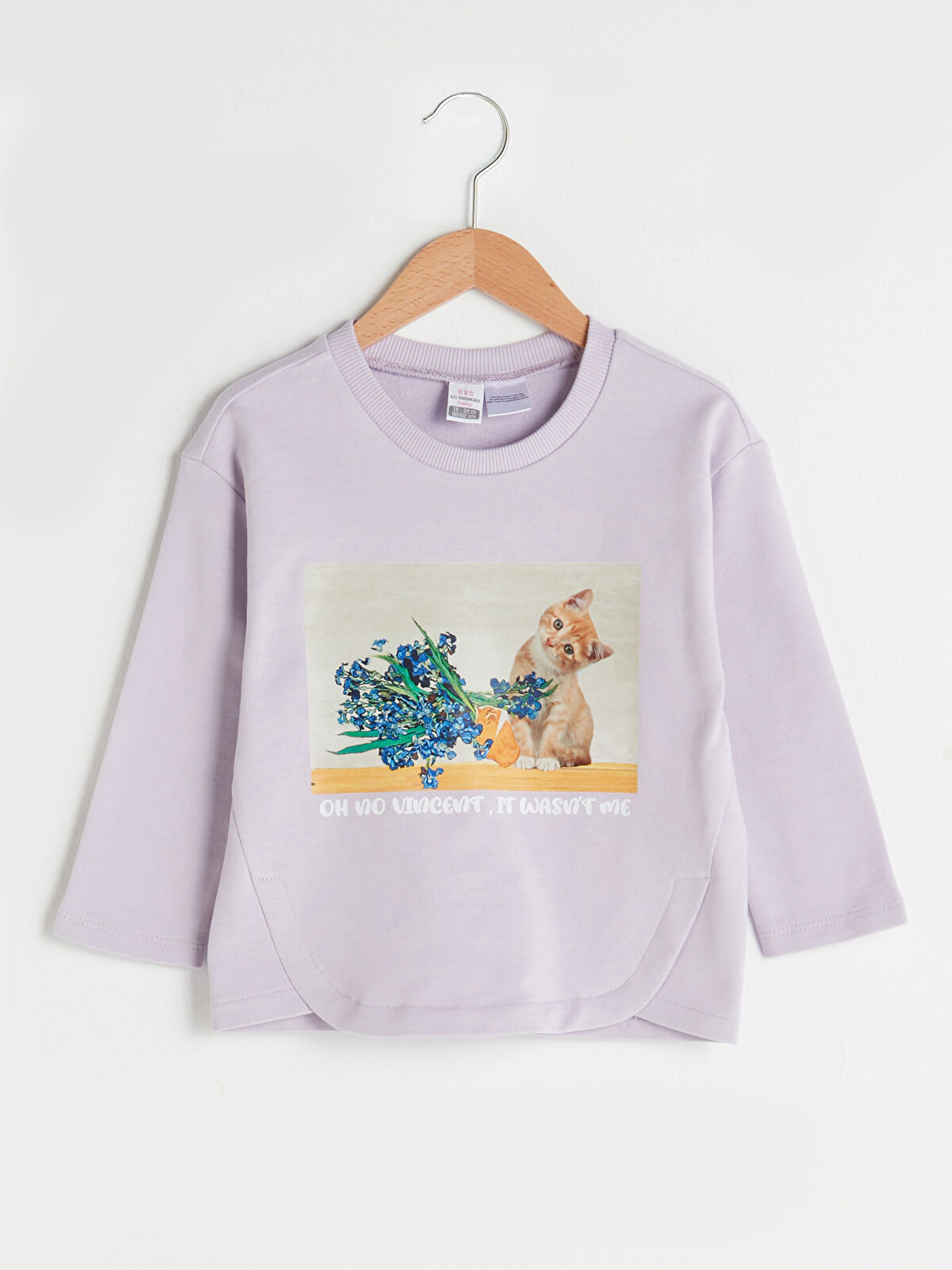 Bisiklet Yaka Uzun Kollu Vincent Van Gogh Baskılı Pamuklu Kız Bebek Tişört