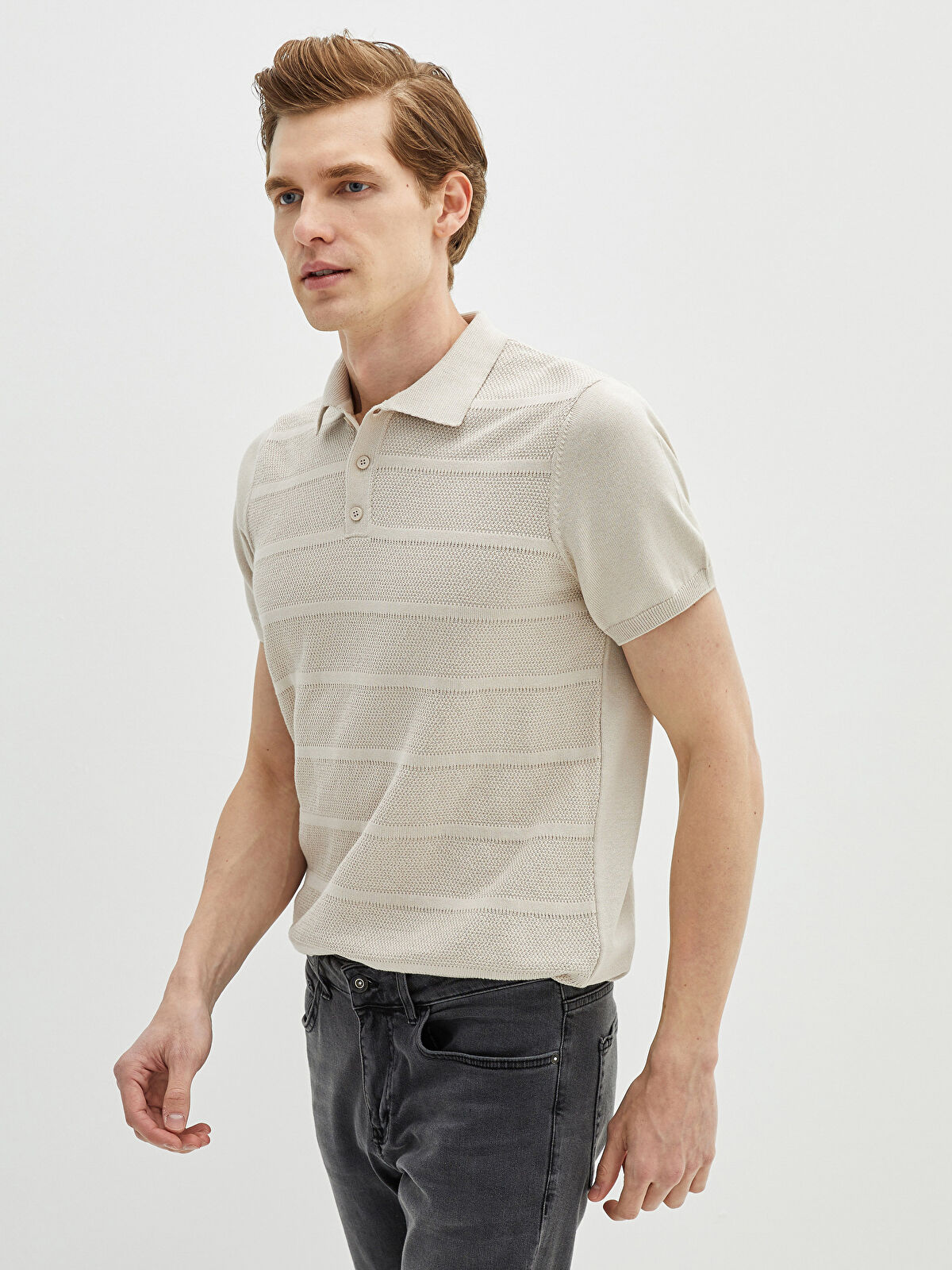 LCW CLASSIC LCW GREEN Polo Yaka Kısa Kollu Çizgili Organik Pamuklu Erkek Triko Kazak