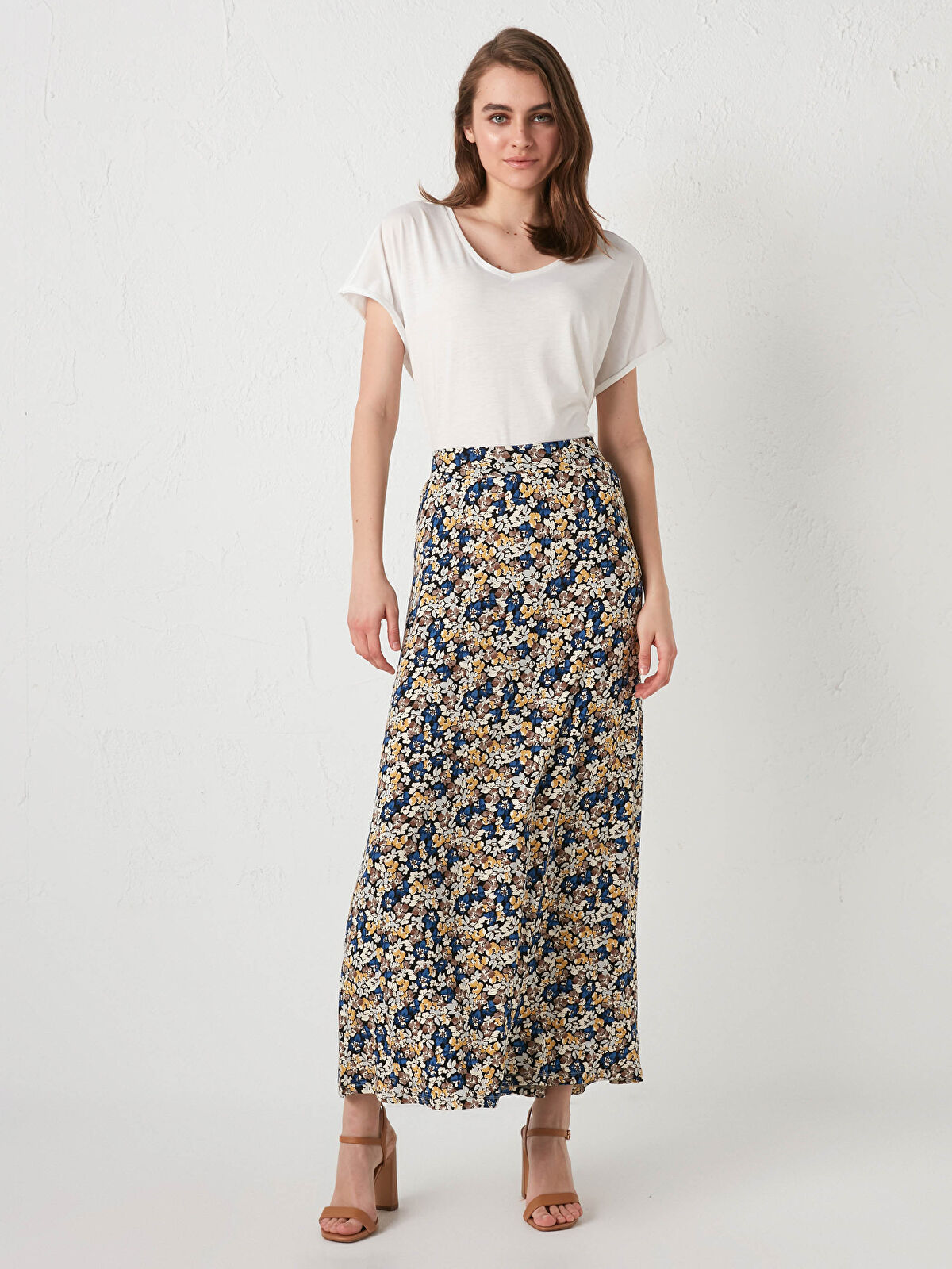 LCW GRACE Beli Lastikli Çiçek Baskılı Viskon Kadın Etek