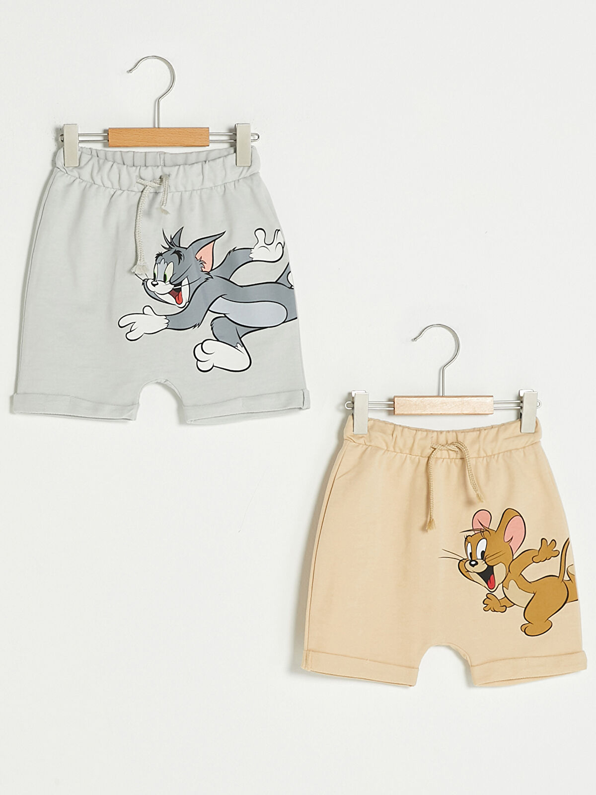 Beli Lastikli Pamuklu Tom ve Jerry Baskılı Erkek Bebek Şort 2'li