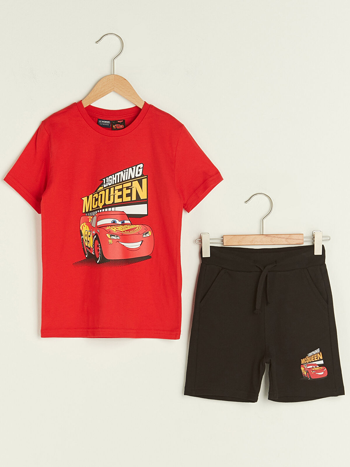 Bisiklet Yaka Arabalar Baskılı Kısa Kollu Erkek Çocuk Tişört ve Şort