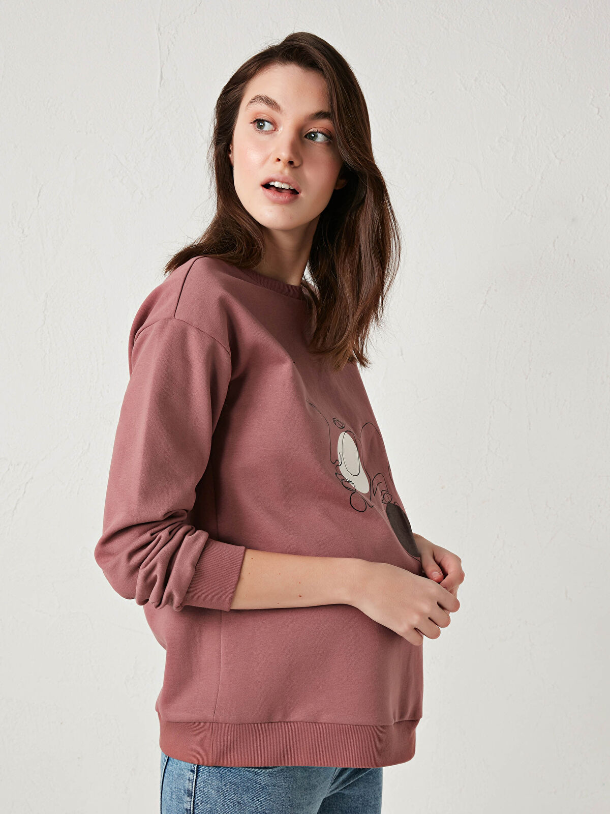 Bisiklet Yaka Baskılı Uzun Kollu Hamile Sweatshirt