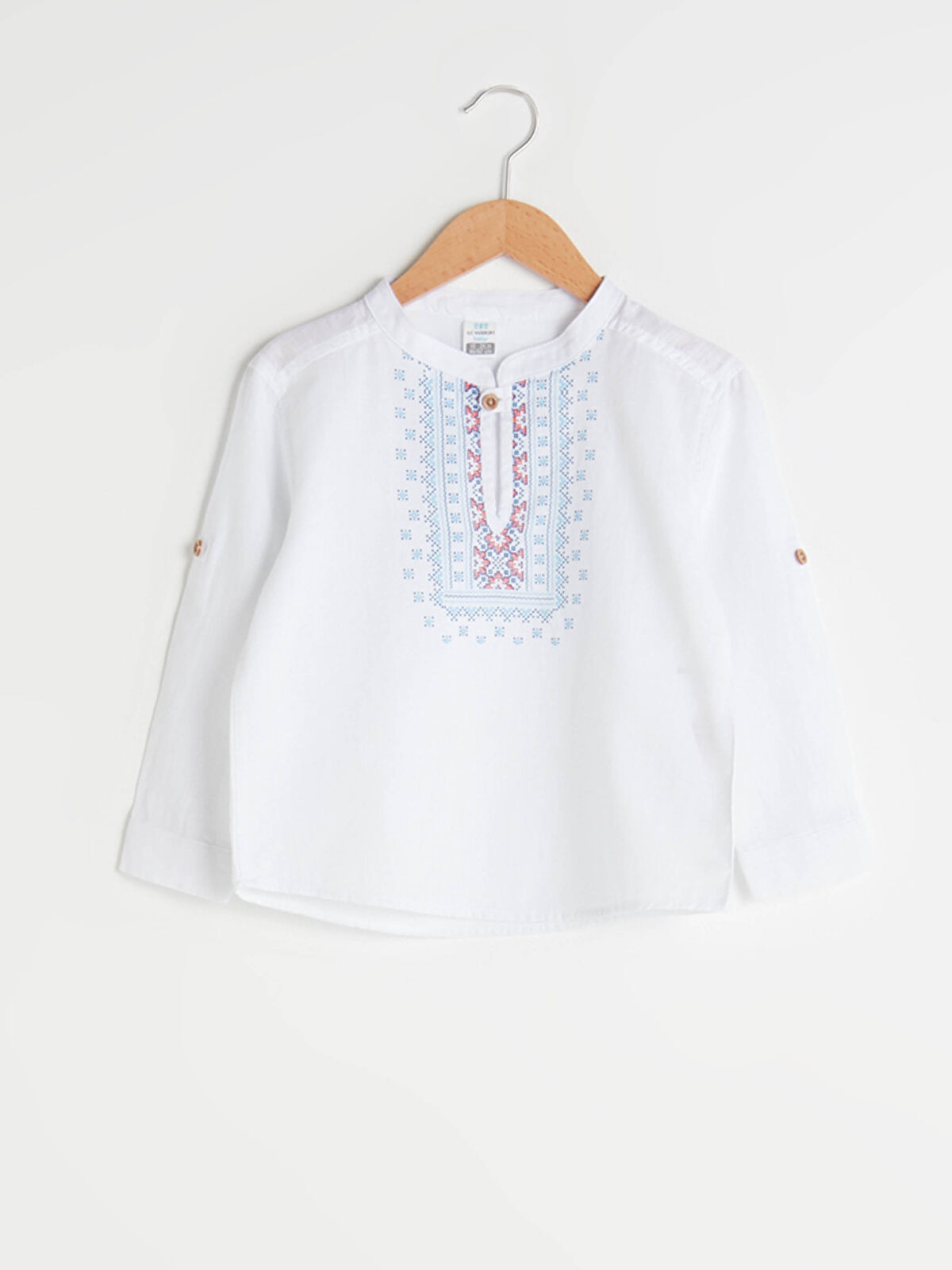 Hakim Yaka Uzun Kollu Nakış Detaylı Poplin Erkek Bebek Gömlek