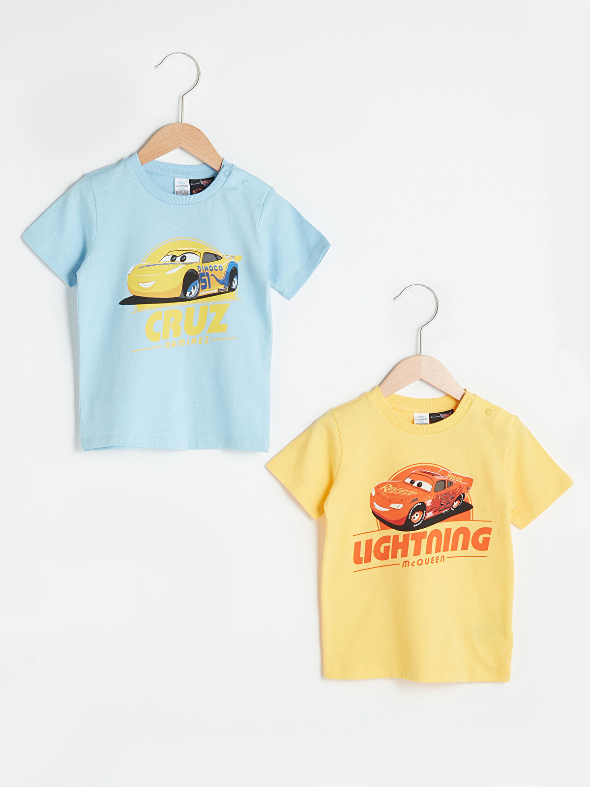 Bisiklet Yaka Kısa Kollu Arabalar Baskılı Erkek Bebek Tişört 2'li