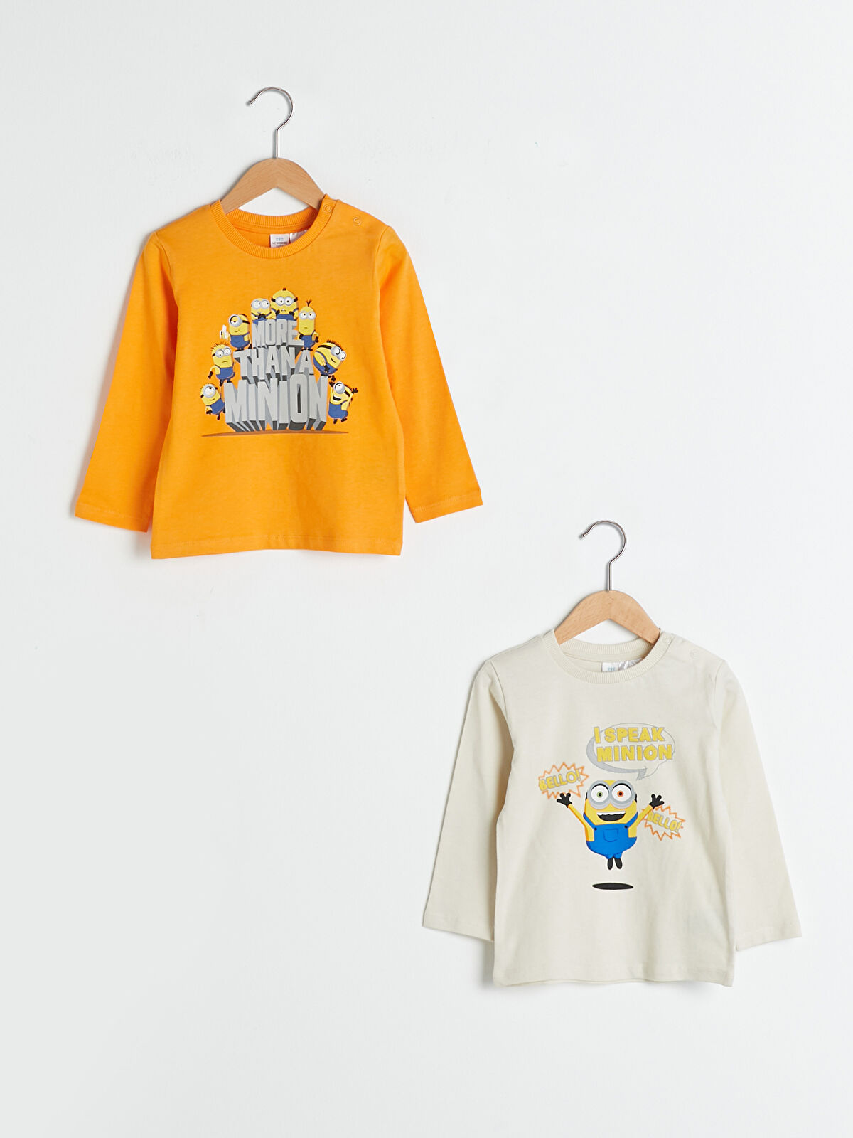 Bisiklet Yaka Uzun Kollu Minions Baskılı Erkek Bebek Tişört 2'li