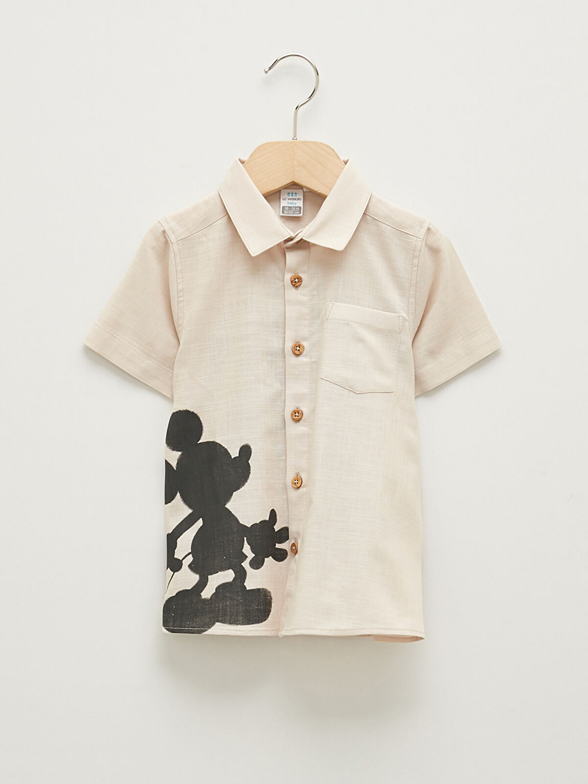 Kısa Kollu Mickey Mouse Baskılı Erkek Bebek Gömlek