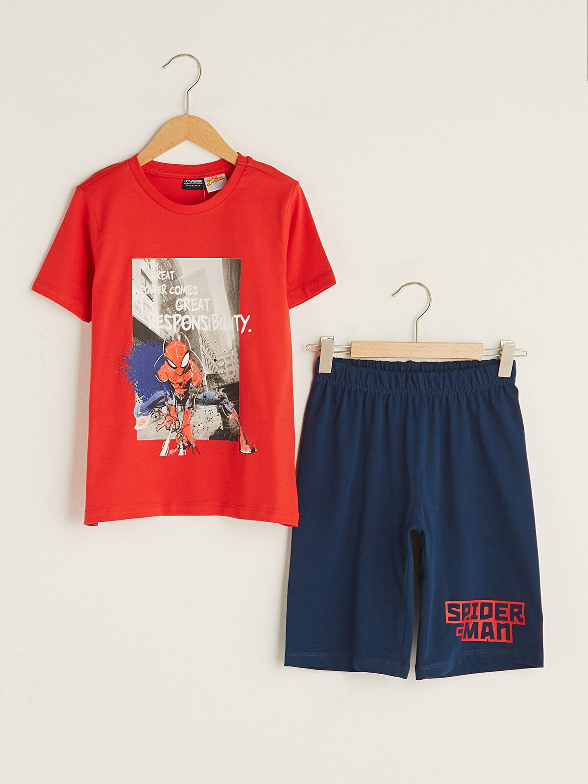 Bisiklet Yaka Spiderman Baskılı Kısa Kollu Erkek Çocuk Şortlu Pijama Takımı