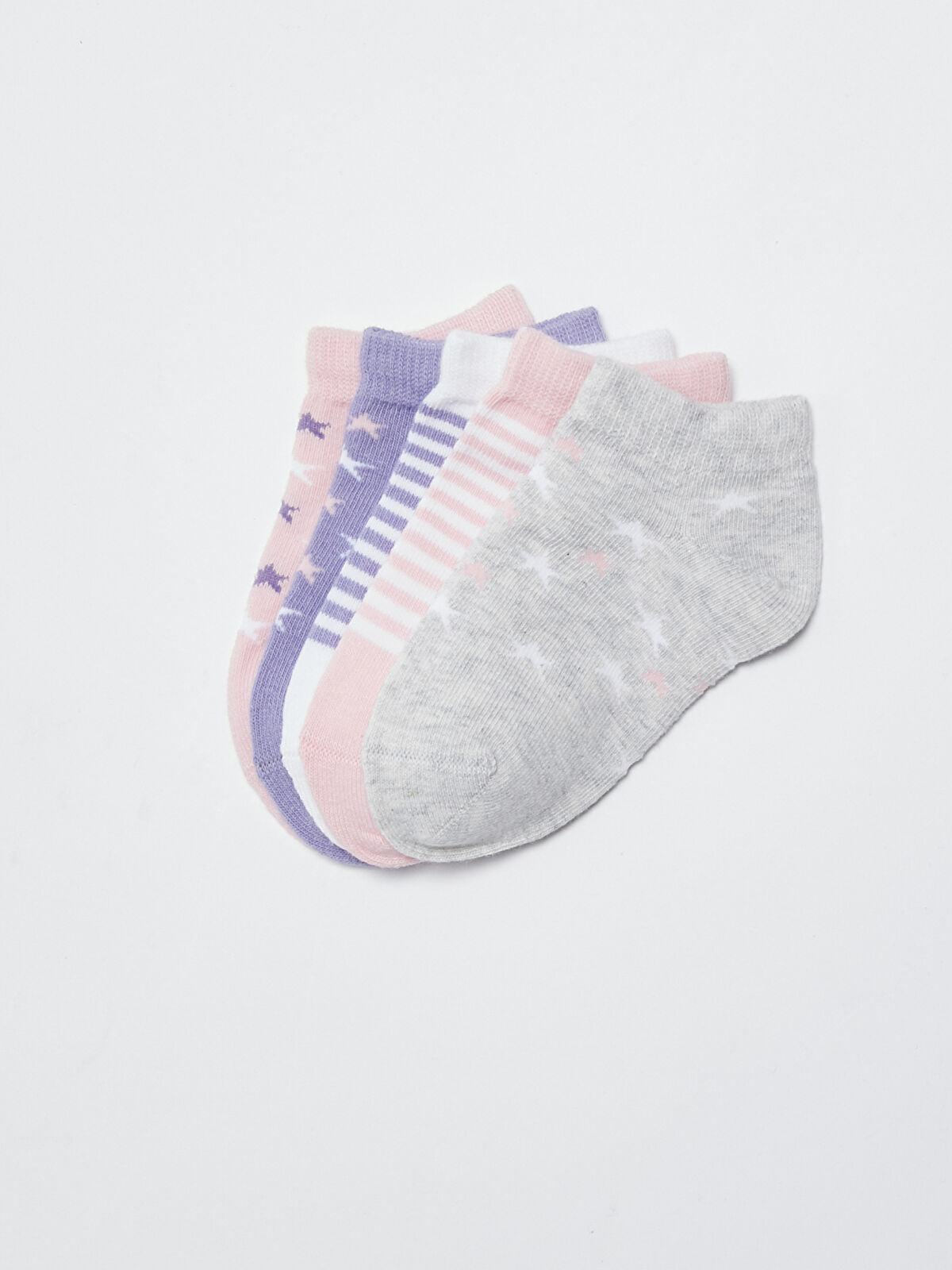 Desenli Çizgili Kız Bebek Patik Çorap 5'li