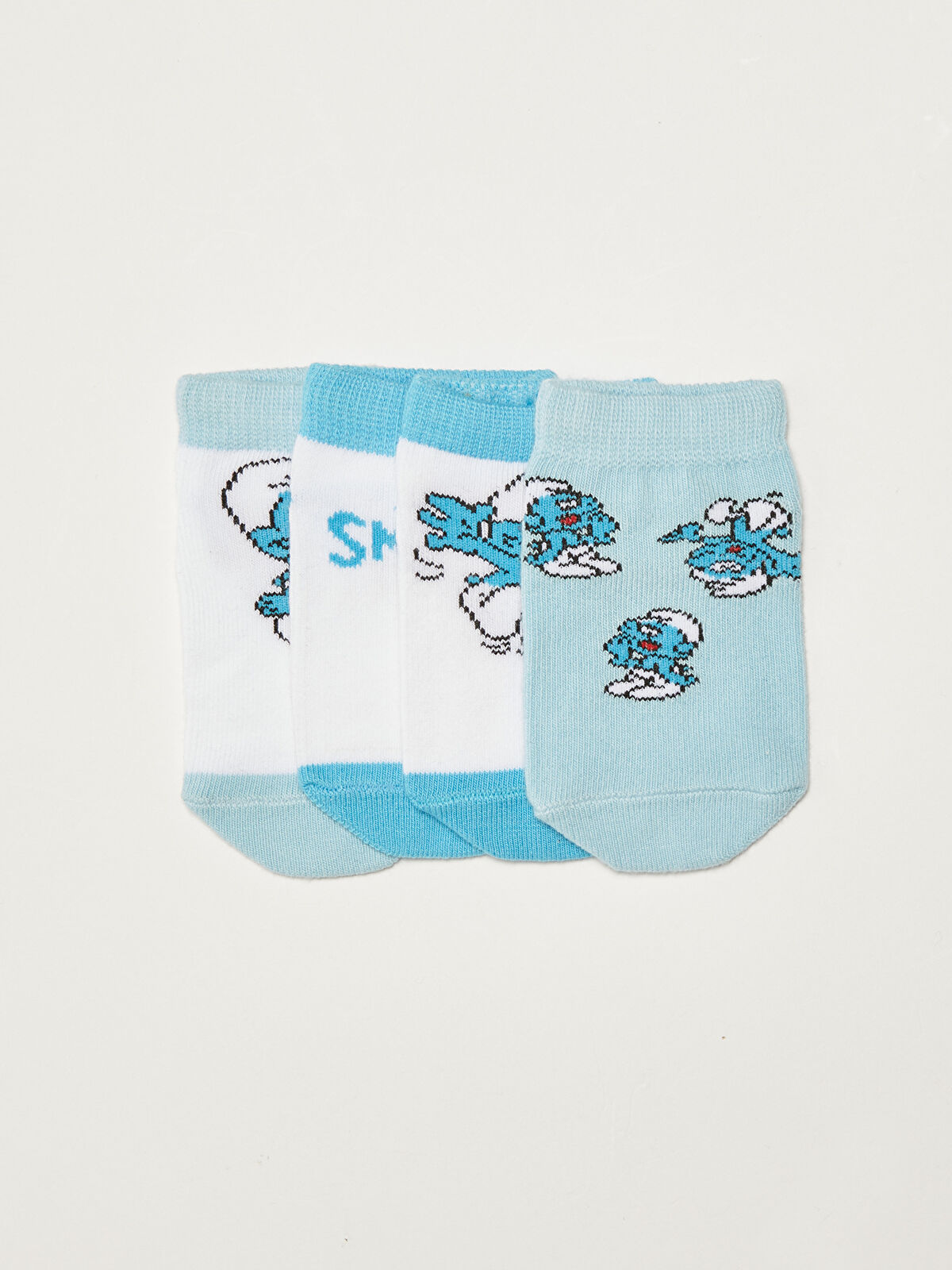 Şirinler Baskılı Erkek Bebek Patik Çorap 4'lü