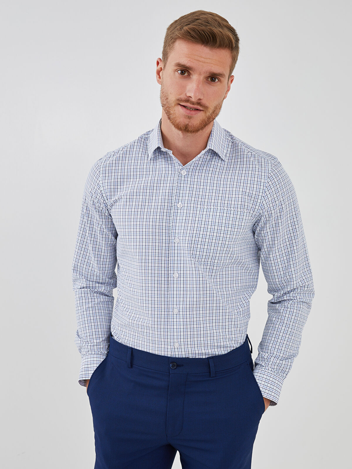 LCW FORMAL Regular Fit Uzun Kollu Ekose Poplin Erkek Gömlek