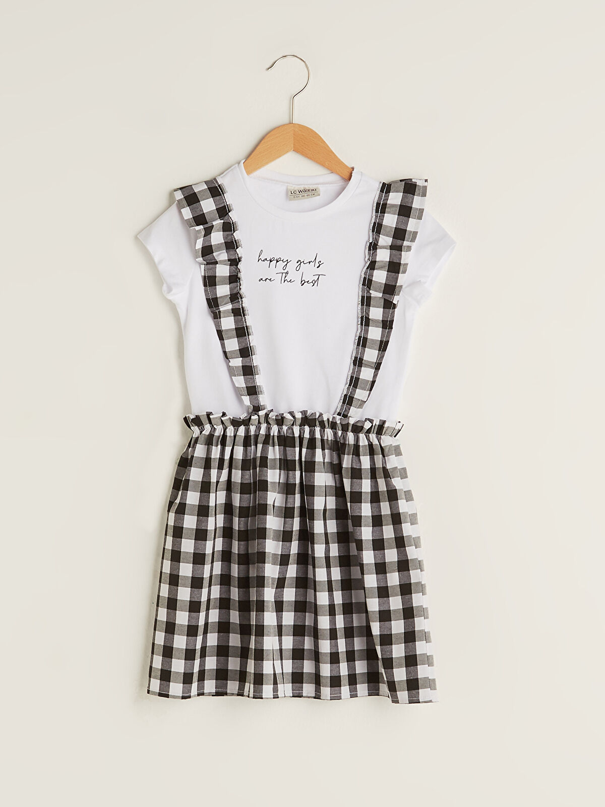 Bisiklet Yaka Ekose Kısa Kollu Kız Çocuk Elbise