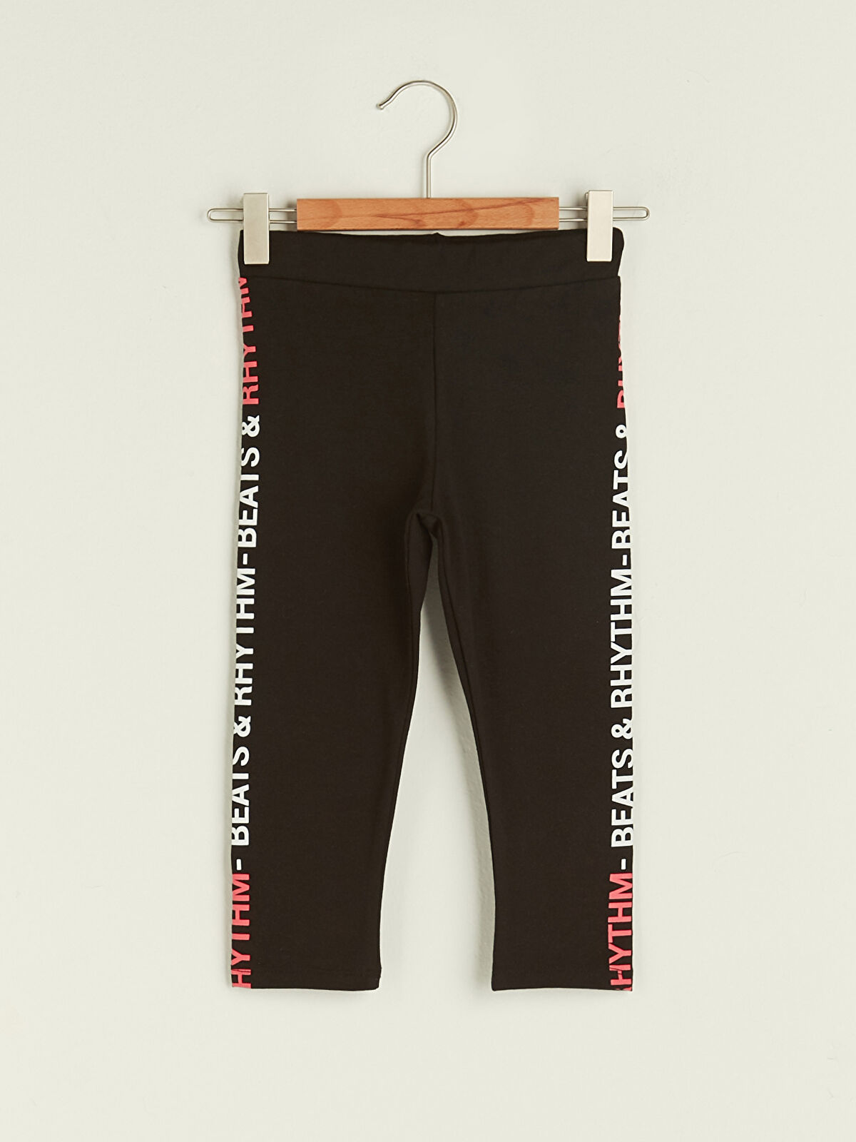 Beli Lastikli Yazı Baskılı Pamuklu Kız Çocuk Uzun Tayt