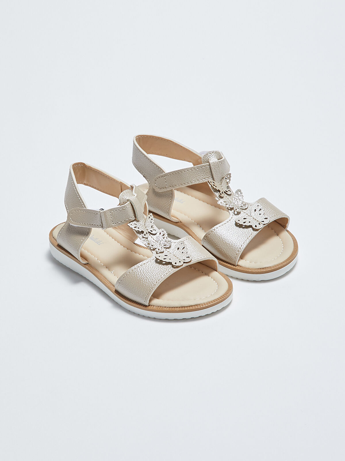 Tek Bantlı Aplikeli Cırt Cırtlı Kız Çocuk Sandalet