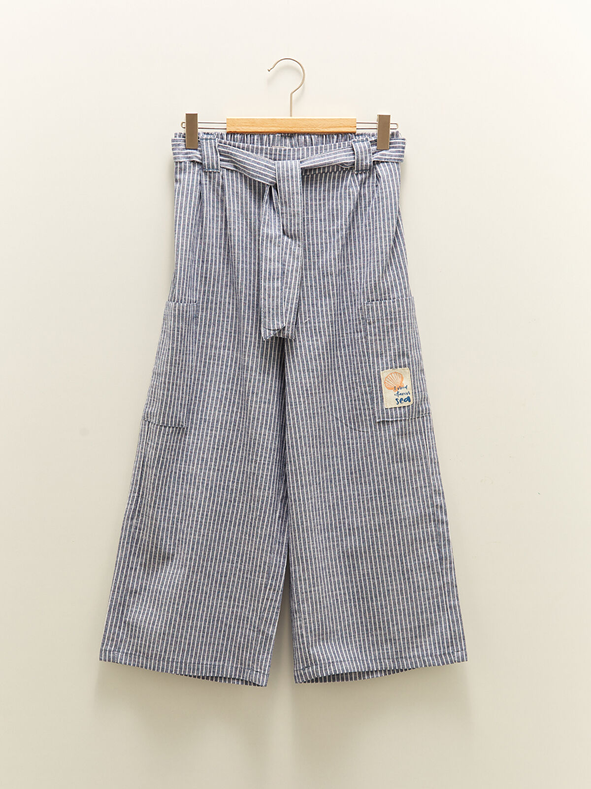 Beli Lastikli Çizgili Geniş Paça Kız Çocuk Capri