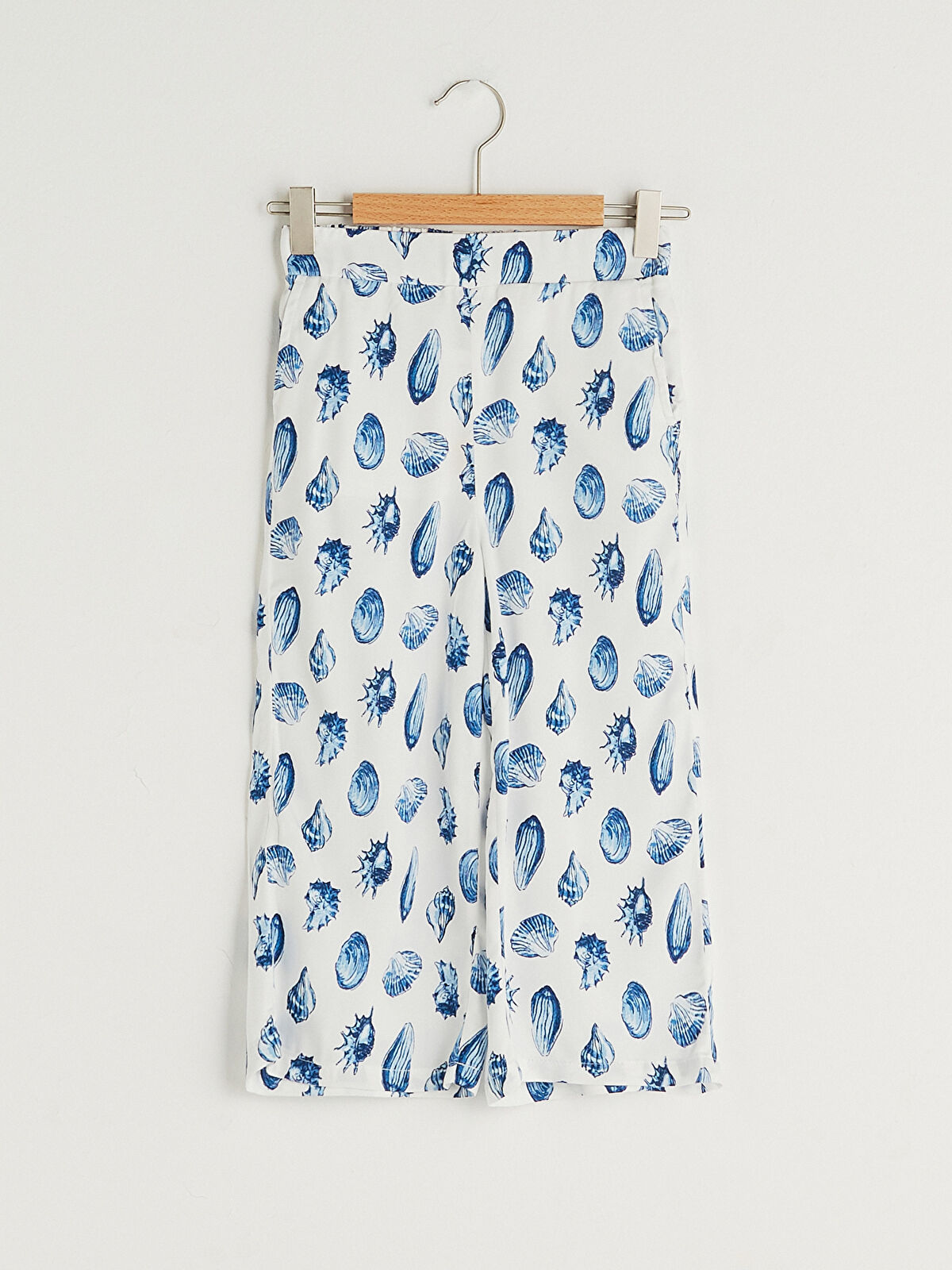 Beli Lastikli Desenli Geniş Paça Gabardin Kız Çocuk Capri