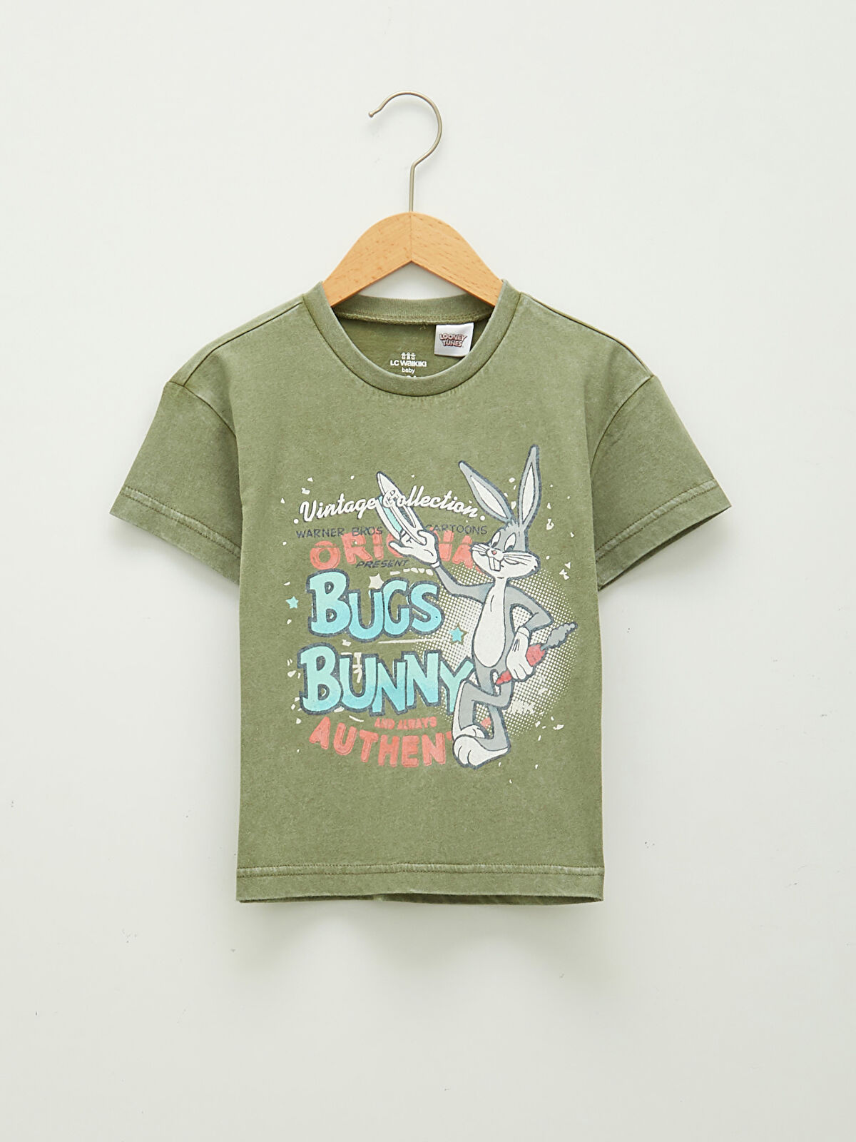 Bisiklet Yaka Kısa Kollu Bugs Bunny Baskılı Erkek Bebek Tişört