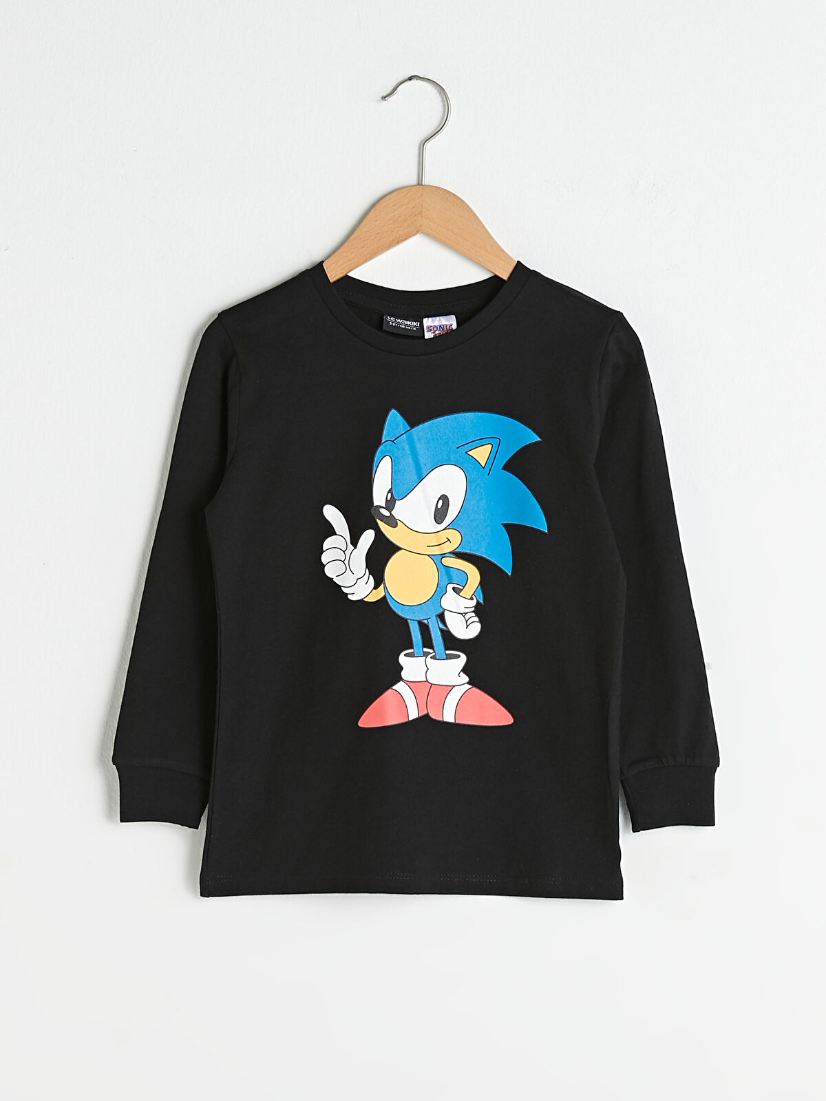 Bisiklet Yaka Sonic Baskılı Uzun Kollu Pamuklu Erkek Çocuk Tişört