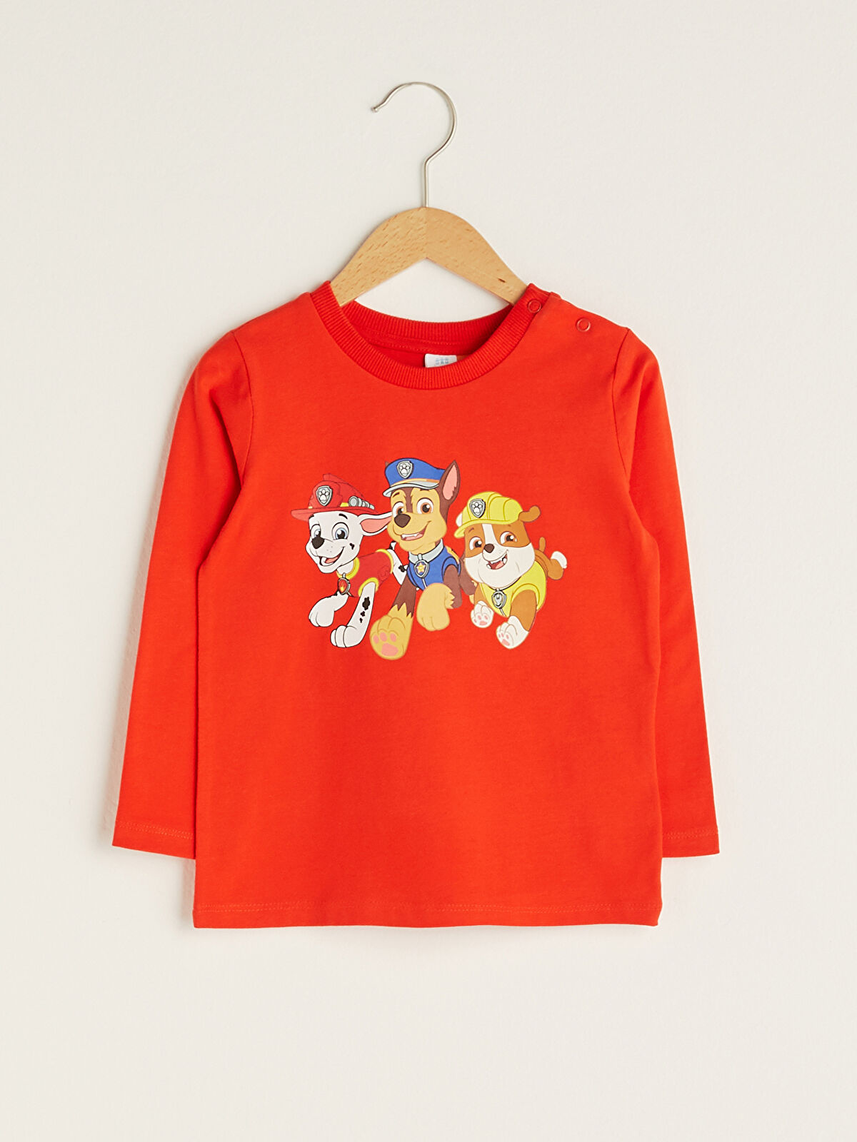 Bisiklet Yaka Uzun Kollu Paw Petrol Baskılı Erkek Bebek Tişört