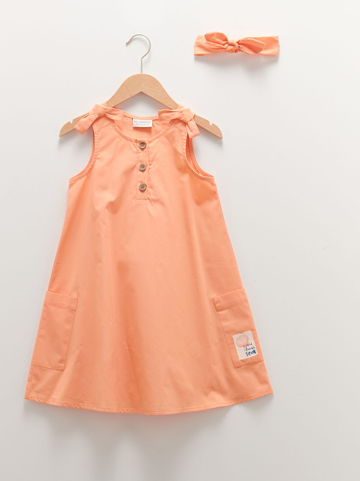 Bisiklet Yaka Basic Poplin Kız Çocuk Elbise ve Saç Bandı