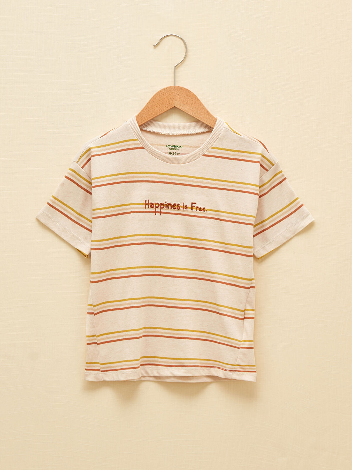 LCW GREEN Bisiklet Yaka Kısa Kollu Organik Çizgili Erkek Bebek Tişört