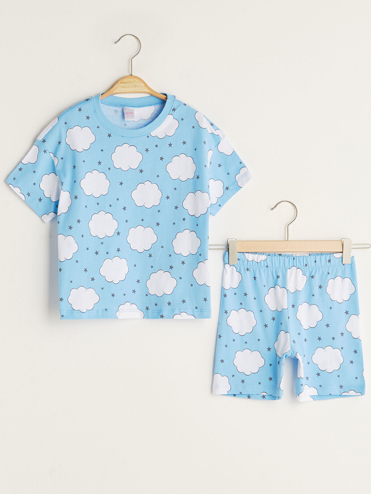 Bisiklet Yaka Baskılı Kısa Kollu Pamuklu Kız Çocuk Şortlu Pijama Takımı