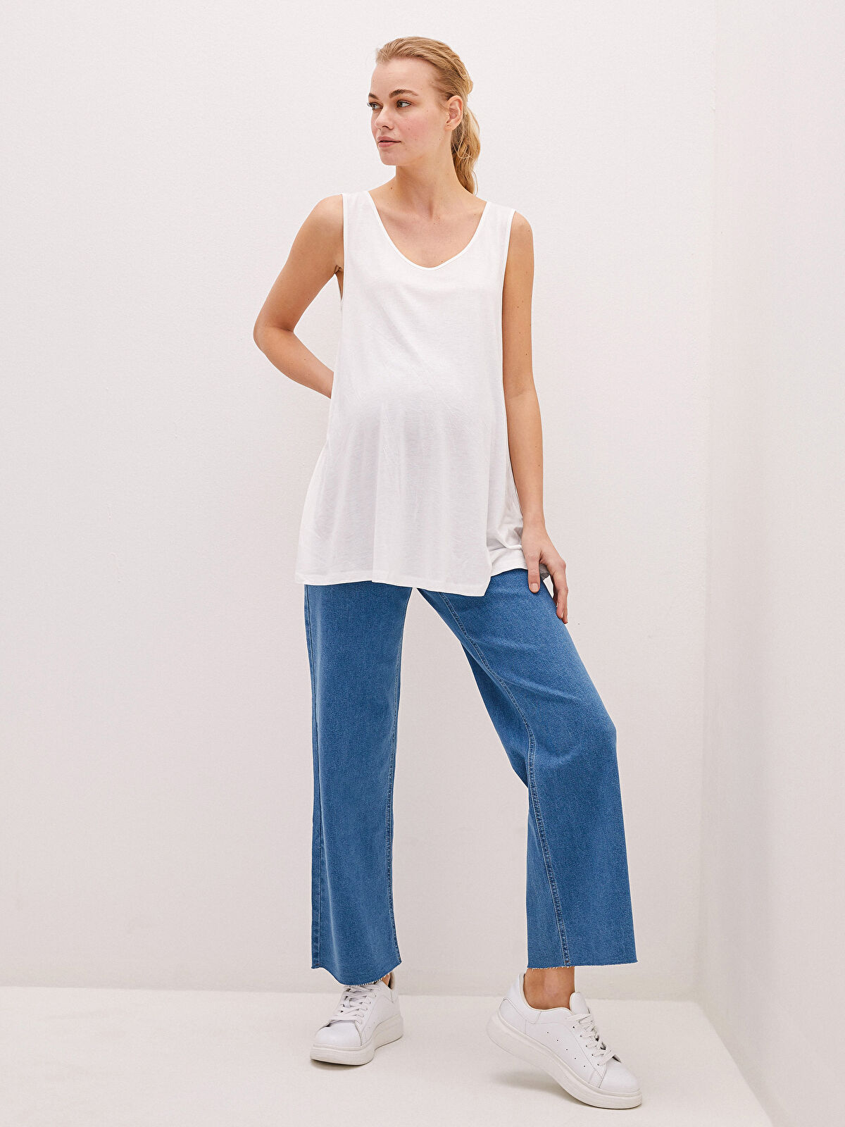 Karın Panelli Cep Detaylı Geniş Paça Hamile Rodeo Jean Pantolon