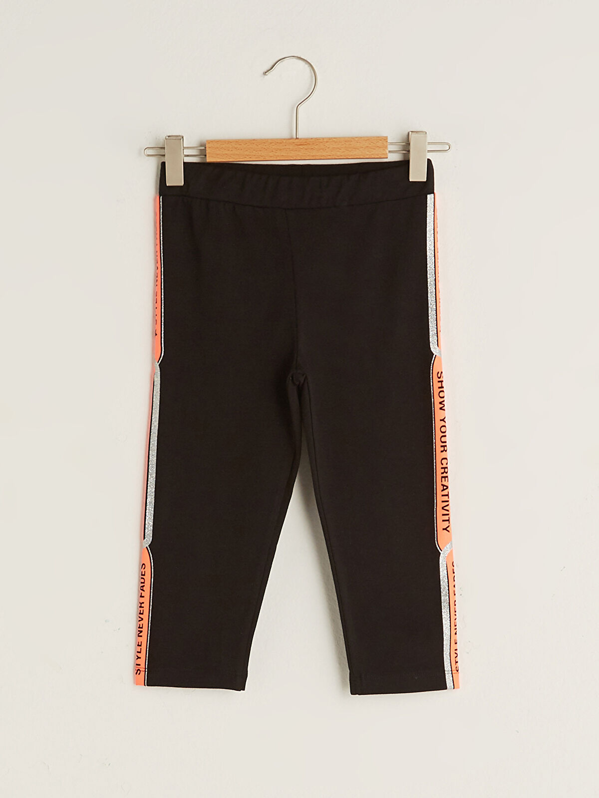 Beli Lastikli Yanları Slogan Yazı Baskılı Pamuklu Kız Çocuk 3/4 Boy Tayt