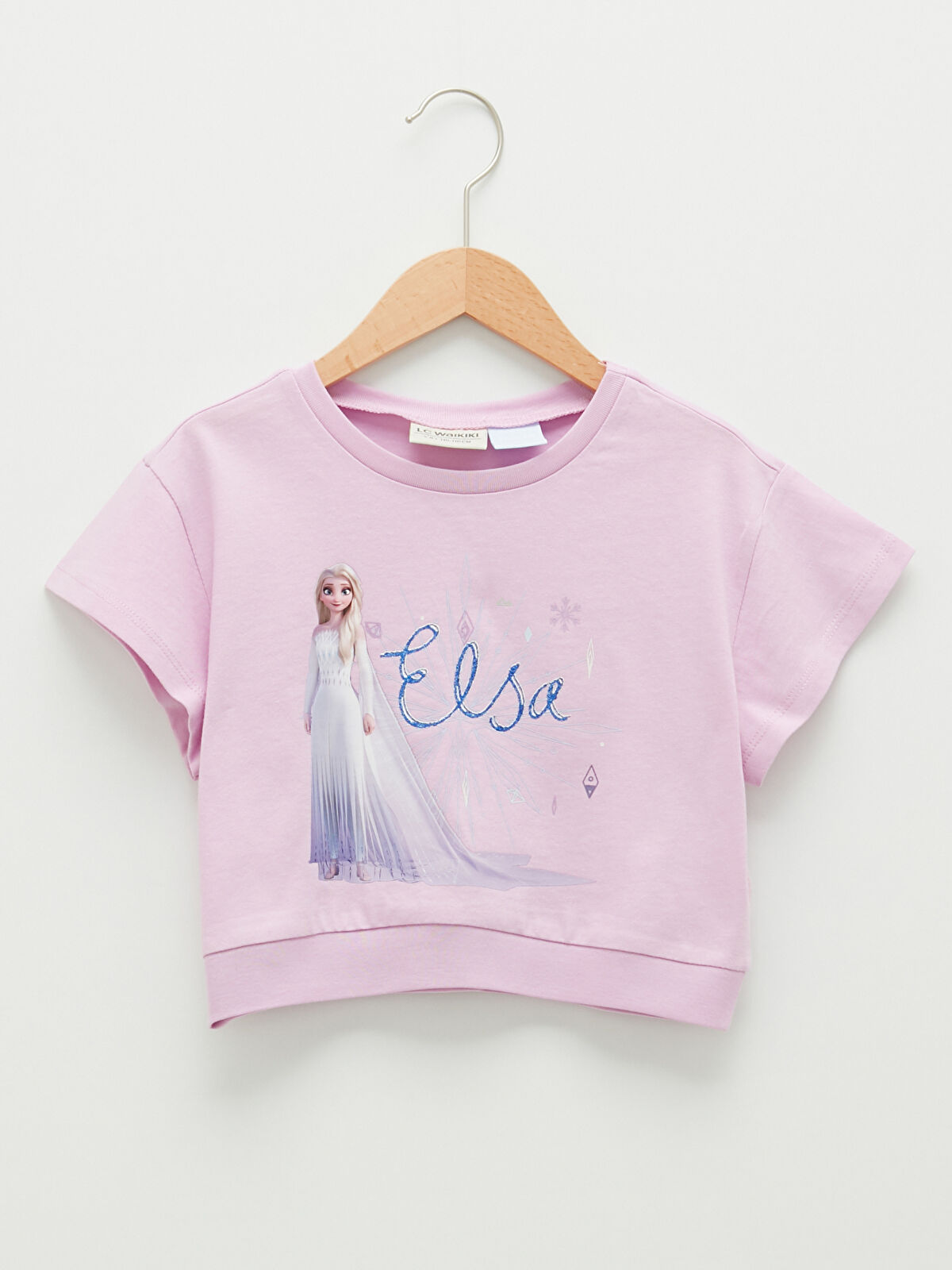 Bisiklet Yaka Elsa Baskılı Kısa Kollu Kız Çocuk Tişört