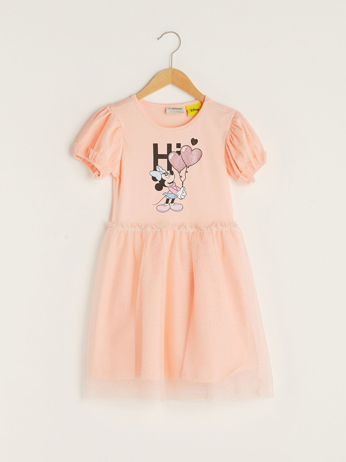 Bisiklet Yaka Minnie Mouse Baskılı Kısa Kollu Kız Çocuk Elbise