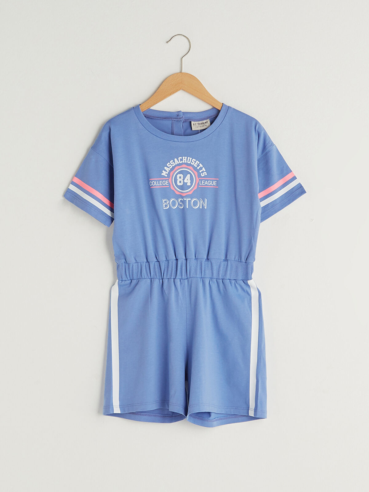 Bisiklet Yaka Baskılı Kısa Kollu Kız Çocuk Tulum