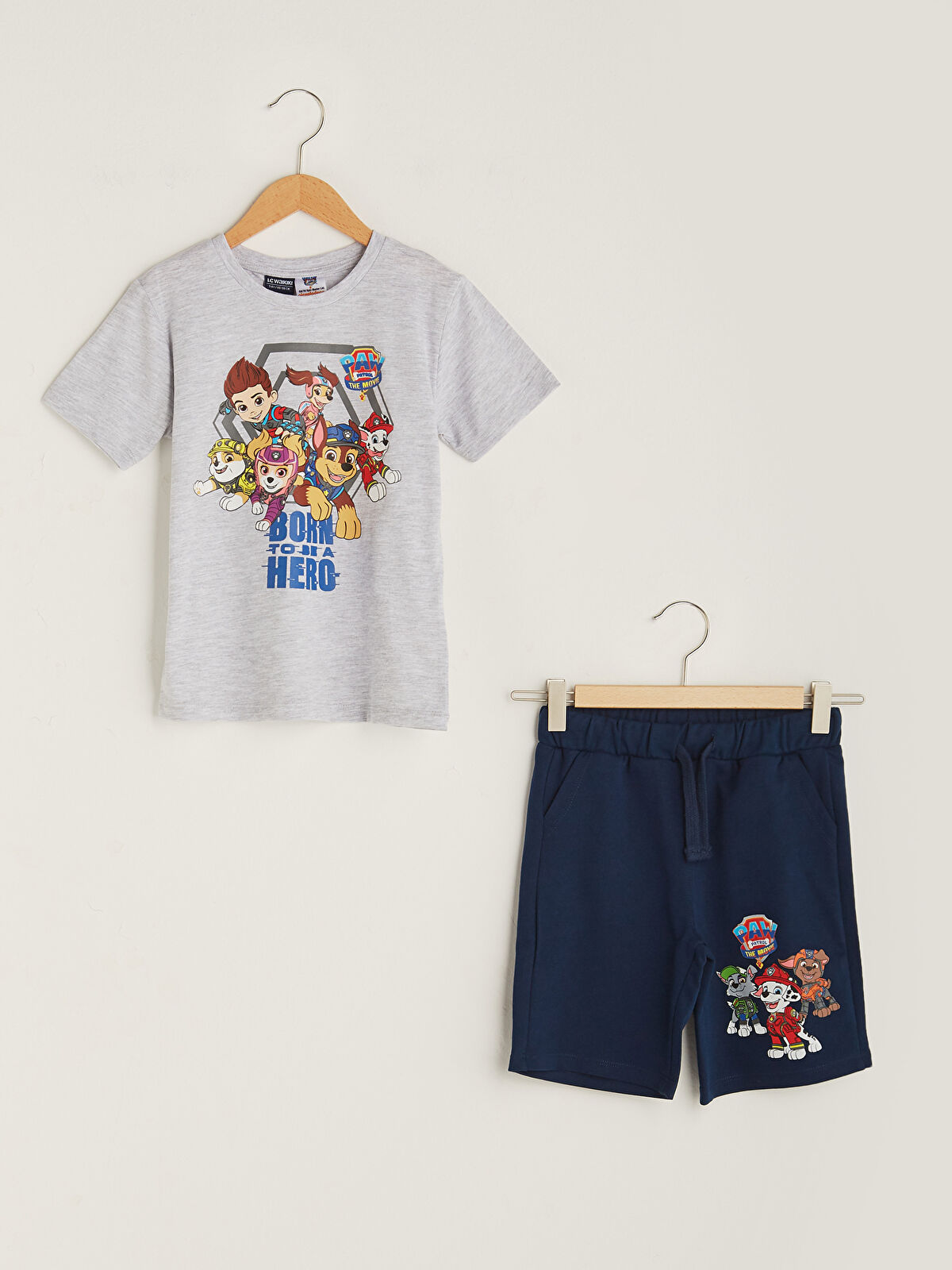 Bisiklet Yaka Kısa Kollu Paw Patrol Baskılı Erkek Çocuk Tişört ve Şort