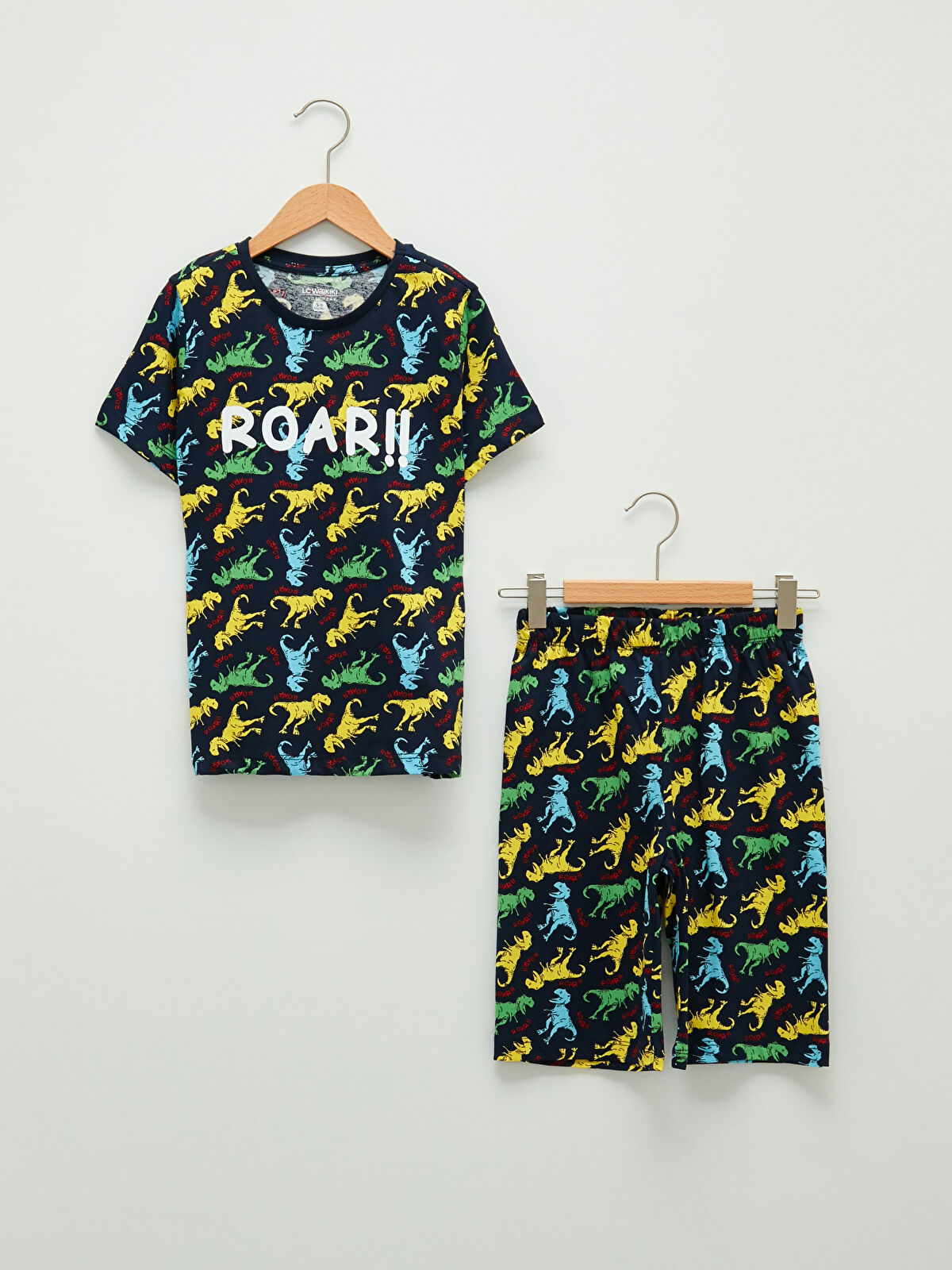 Bisiklet Yaka Baskılı Kısa Kollu Pamuklu Erkek Çocuk Şortlu Pijama Takımı