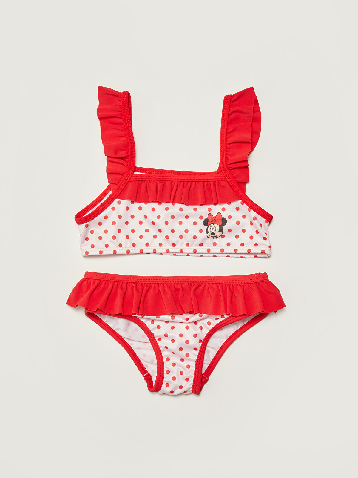 Esnek Kumaştan Minnie Mouse Baskılı Kız Bebek Bikini Takımı
