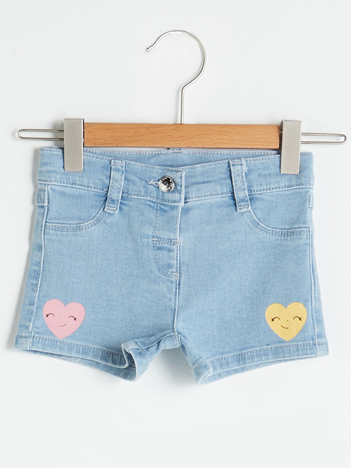 LCW GREEN Beli Lastikli Baskılı Kız Bebek Jean Şort