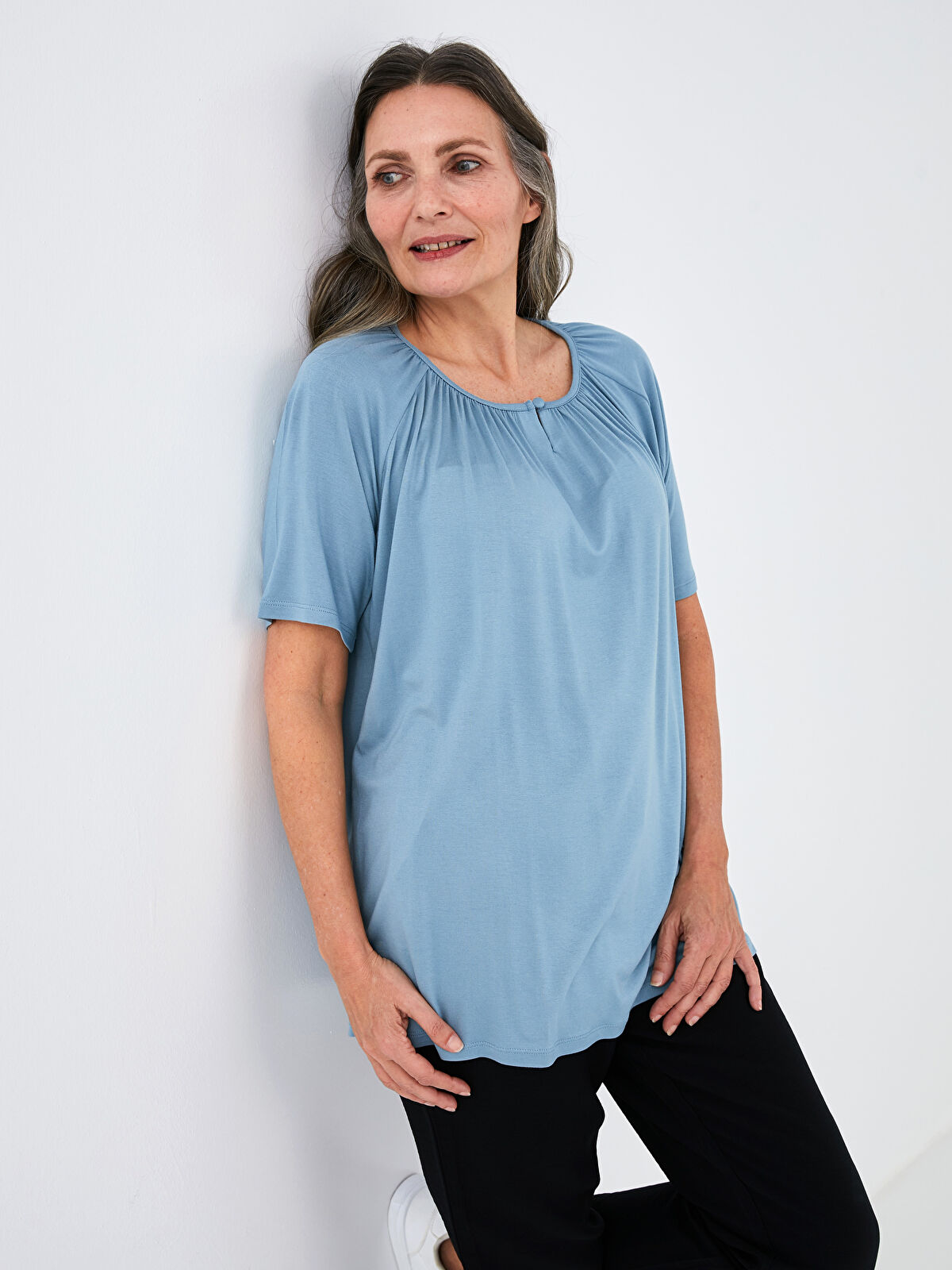 LCW GRACE Düğmeli Yaka Düz Kısa Kollu Kadın Bluz